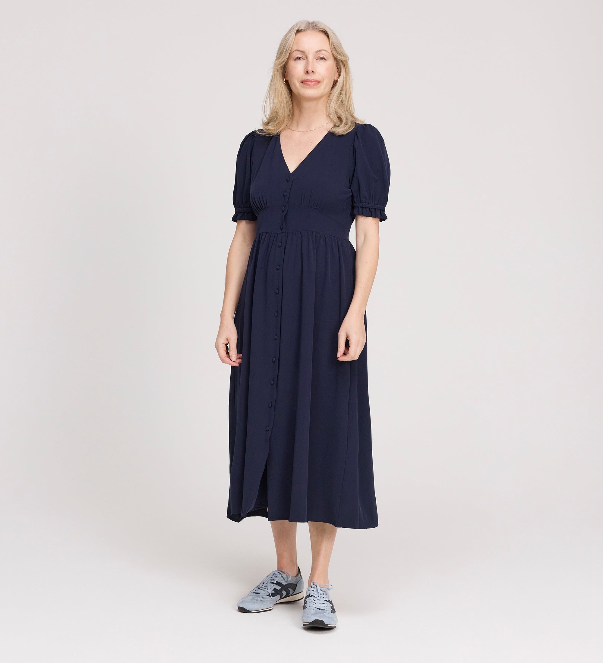 Samantha Navy Button Through Midi Dress – Finery London