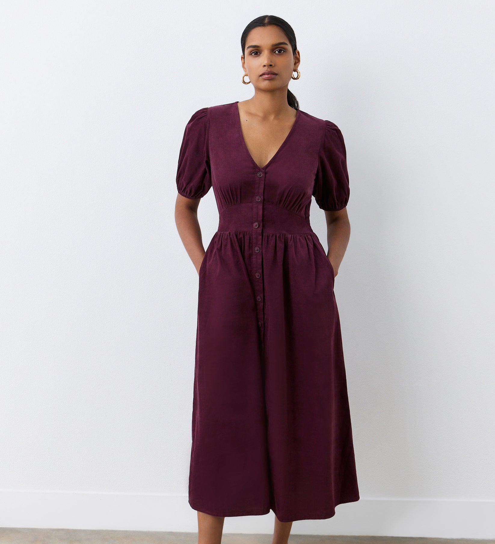 Arlow Burgundy Corduroy Midi Dress – Finery London