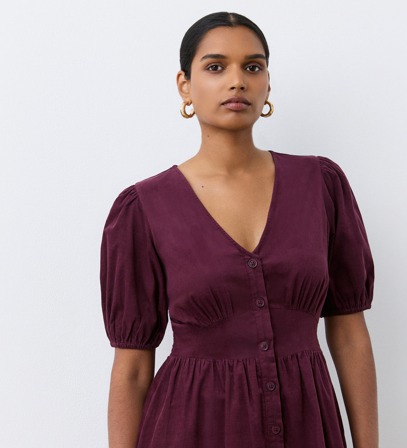 Arlow Burgundy Corduroy Midi Dress | Finery London