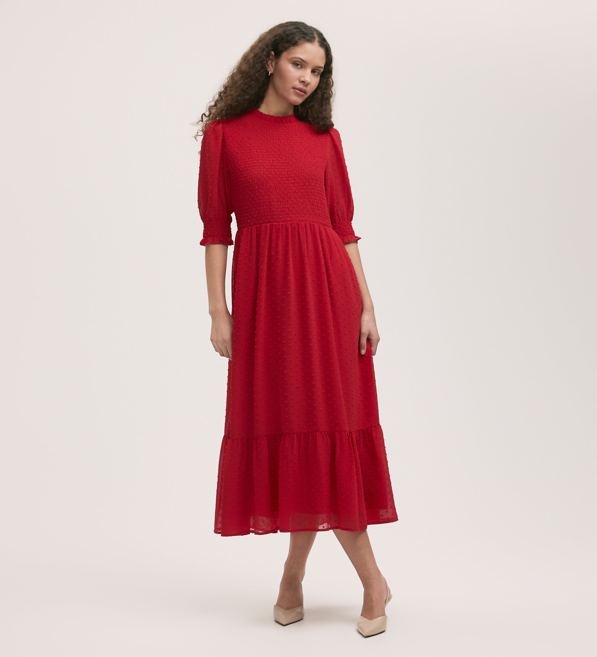 Amelia Red Chiffon Dress – Finery London