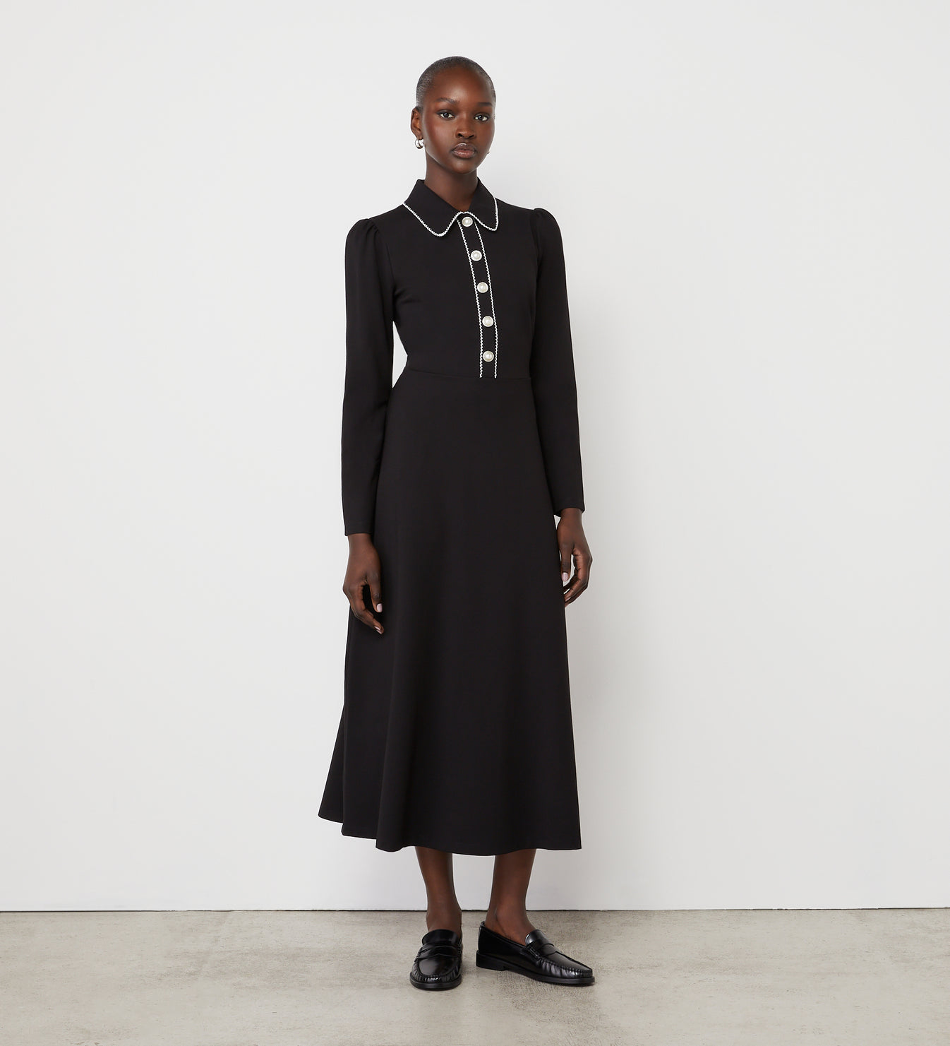 Clarice Black Ponte Jersey Midi Dress – Finery London
