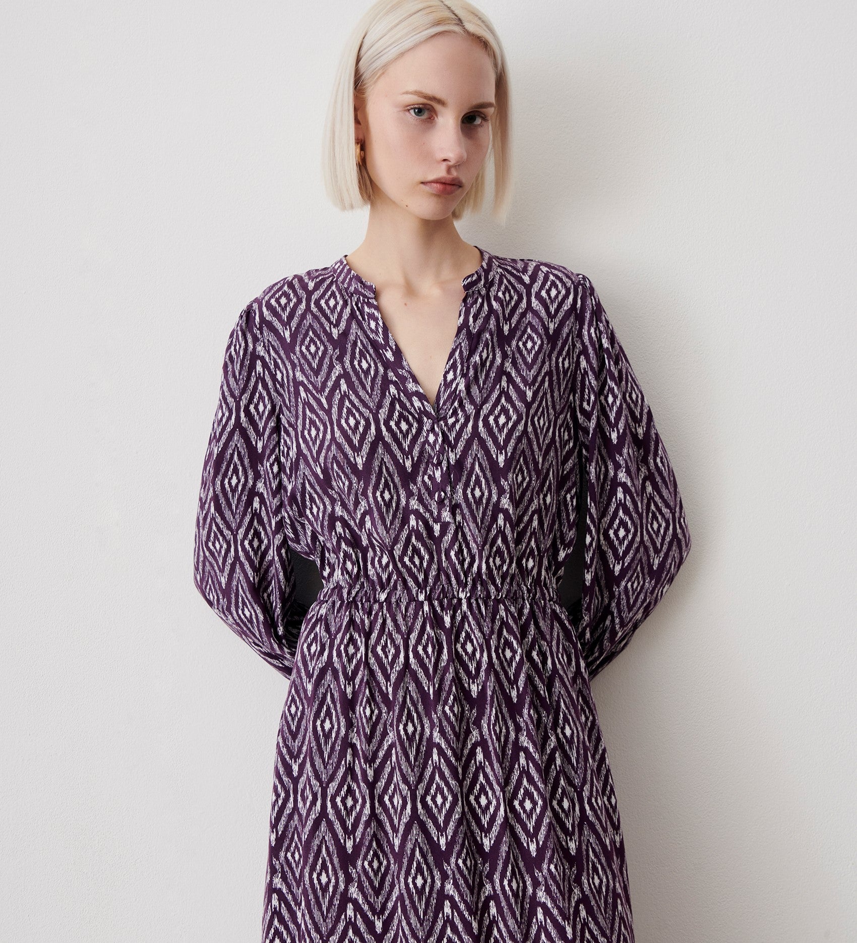 Amy Purple Ikat Midi Dress – Finery London