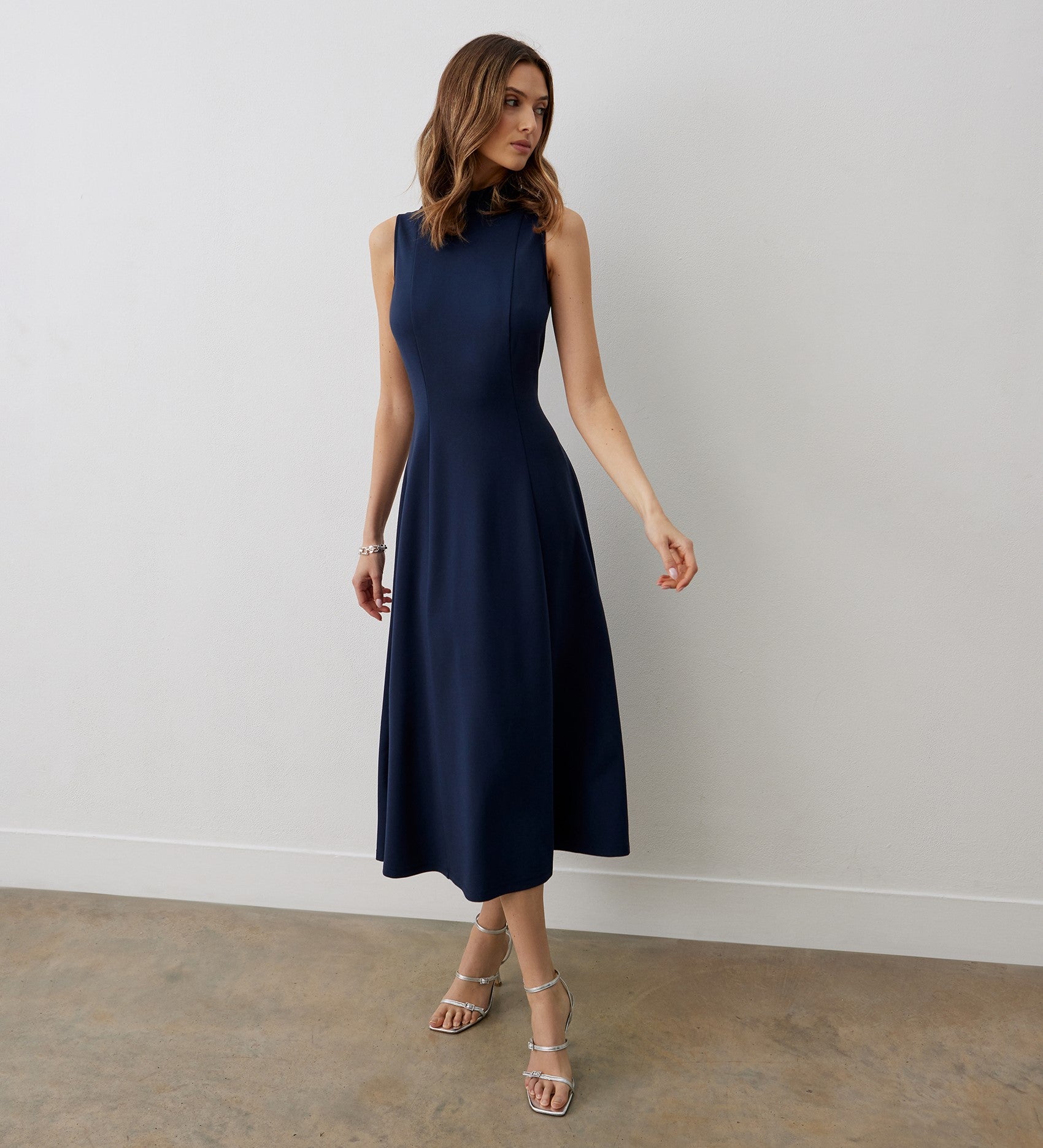 Pia Navy Ponte Jersey Midi Dress – Finery London