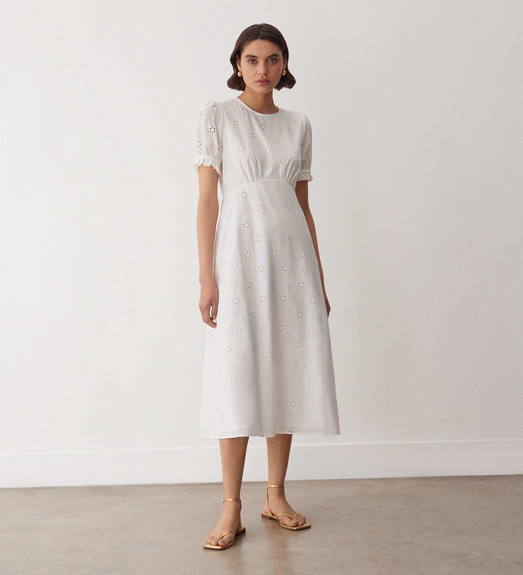 Mela White Broderie Anglaise Cotton Midi Dress – Finery London