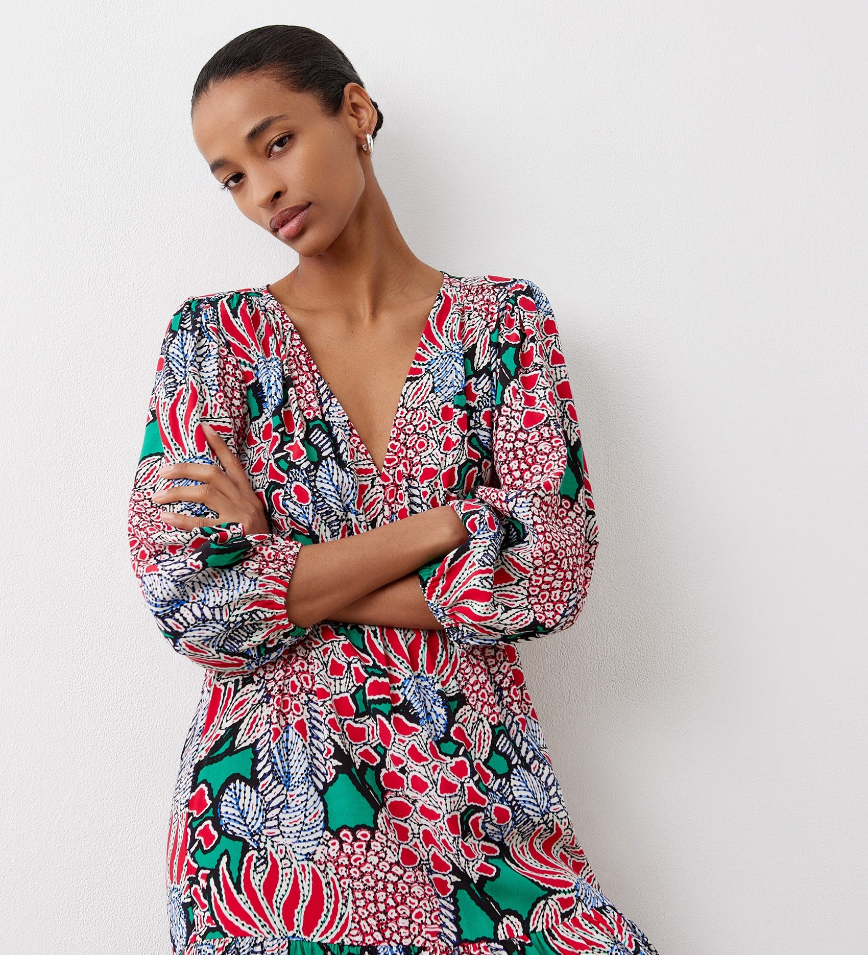 Lesley Pink Bloom Crepe Midi Dress – Finery London