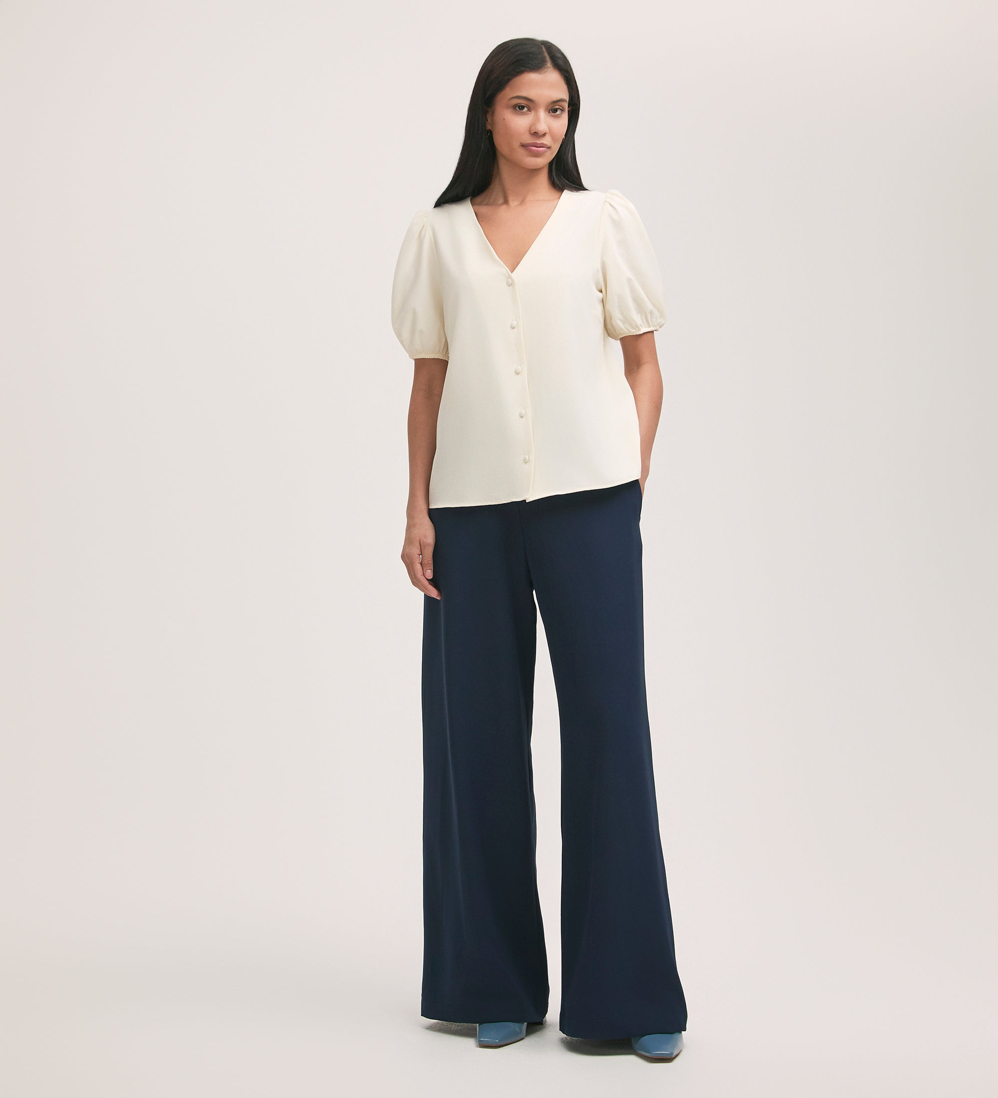 Nat Navy Crepe Wide Leg Trousers – Finery London