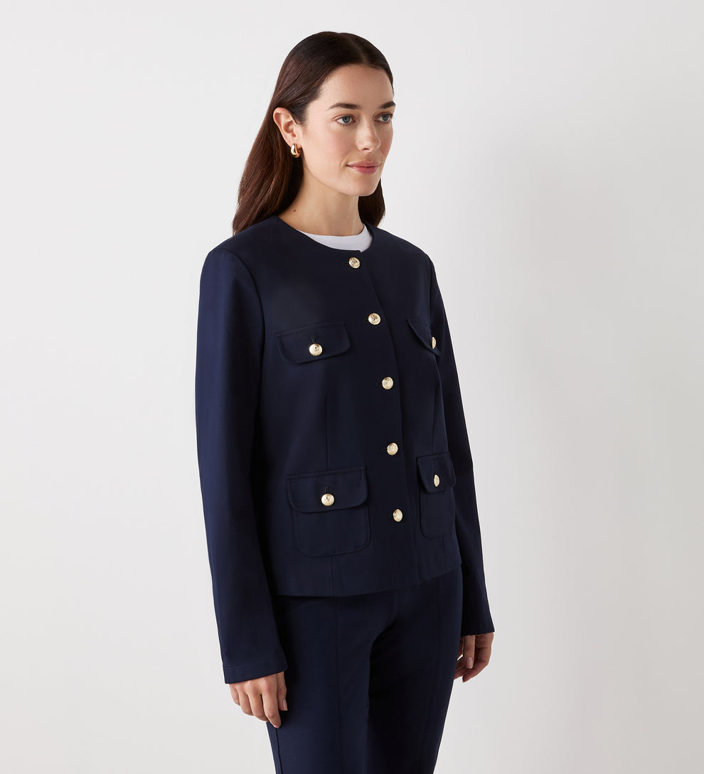 Imogen Navy Ponte Jersey Jacket – Finery London