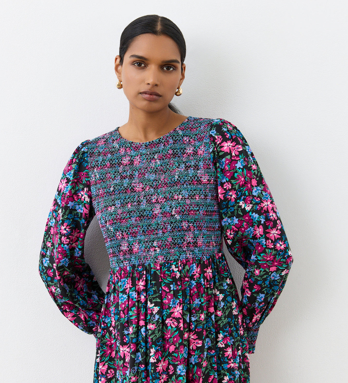 Isha Pink Floral Midi Dress – Finery London