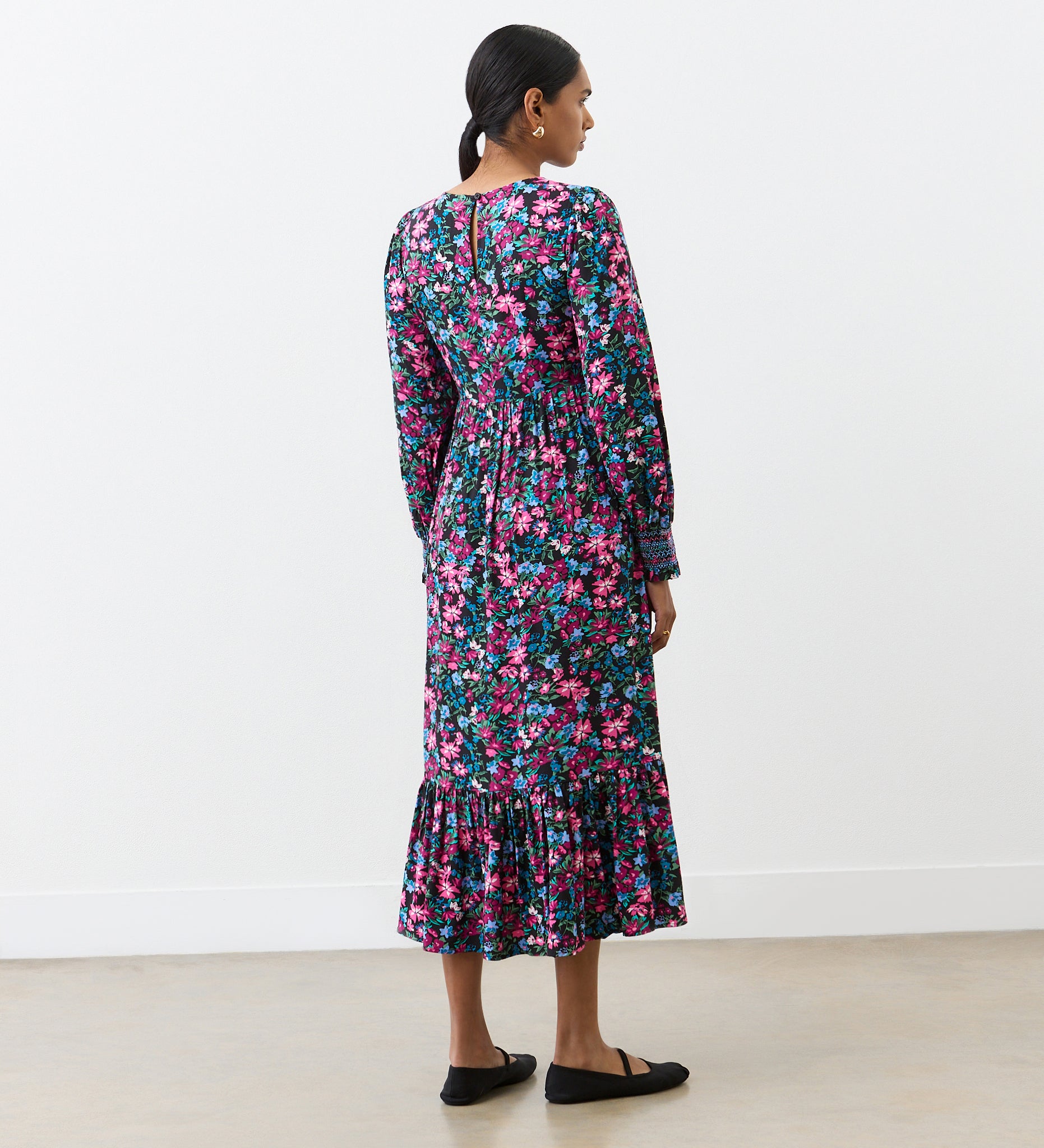 Isha Pink Floral Midi Dress – Finery London