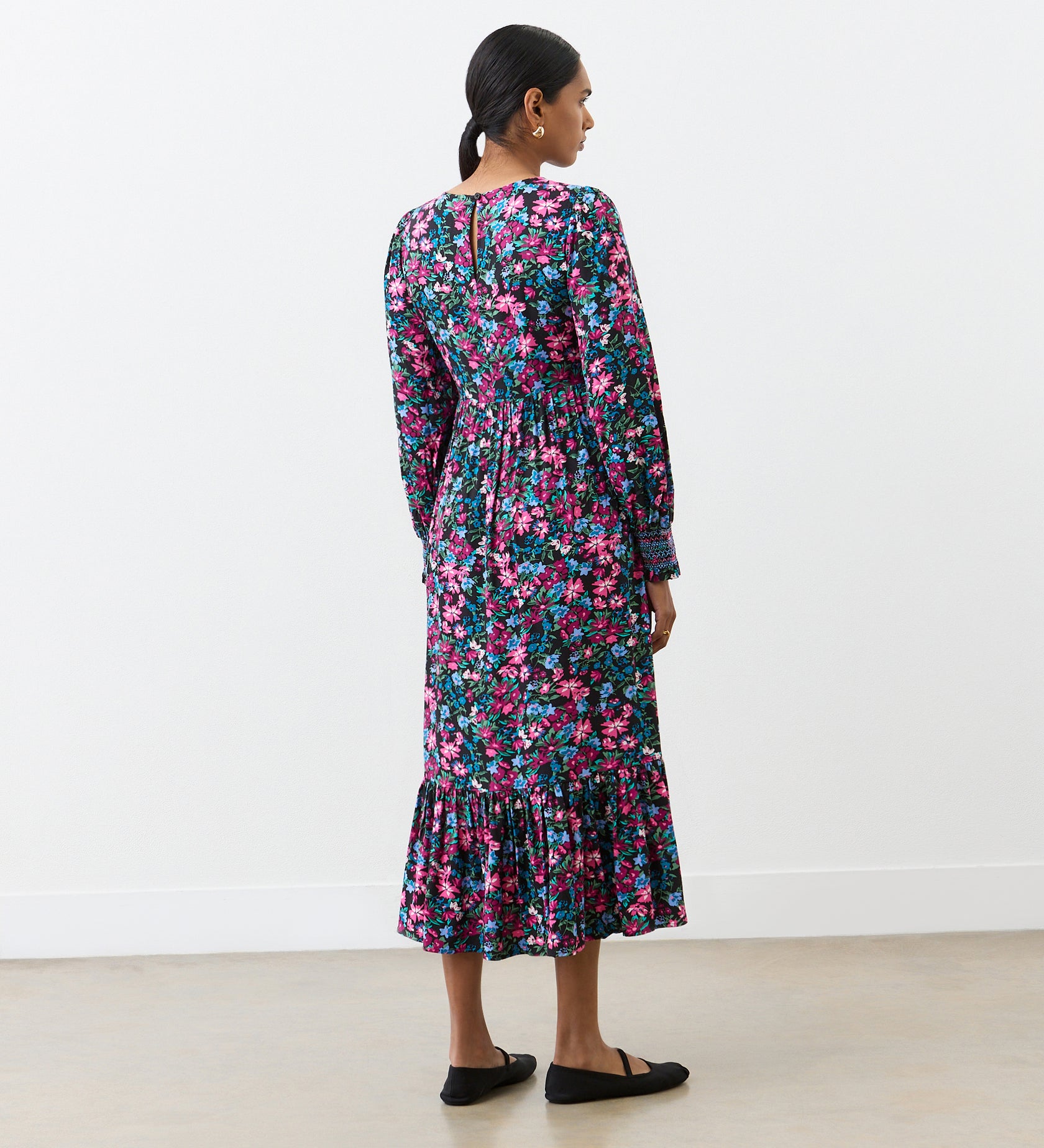 Isha Pink Floral Midi Dress – Finery London