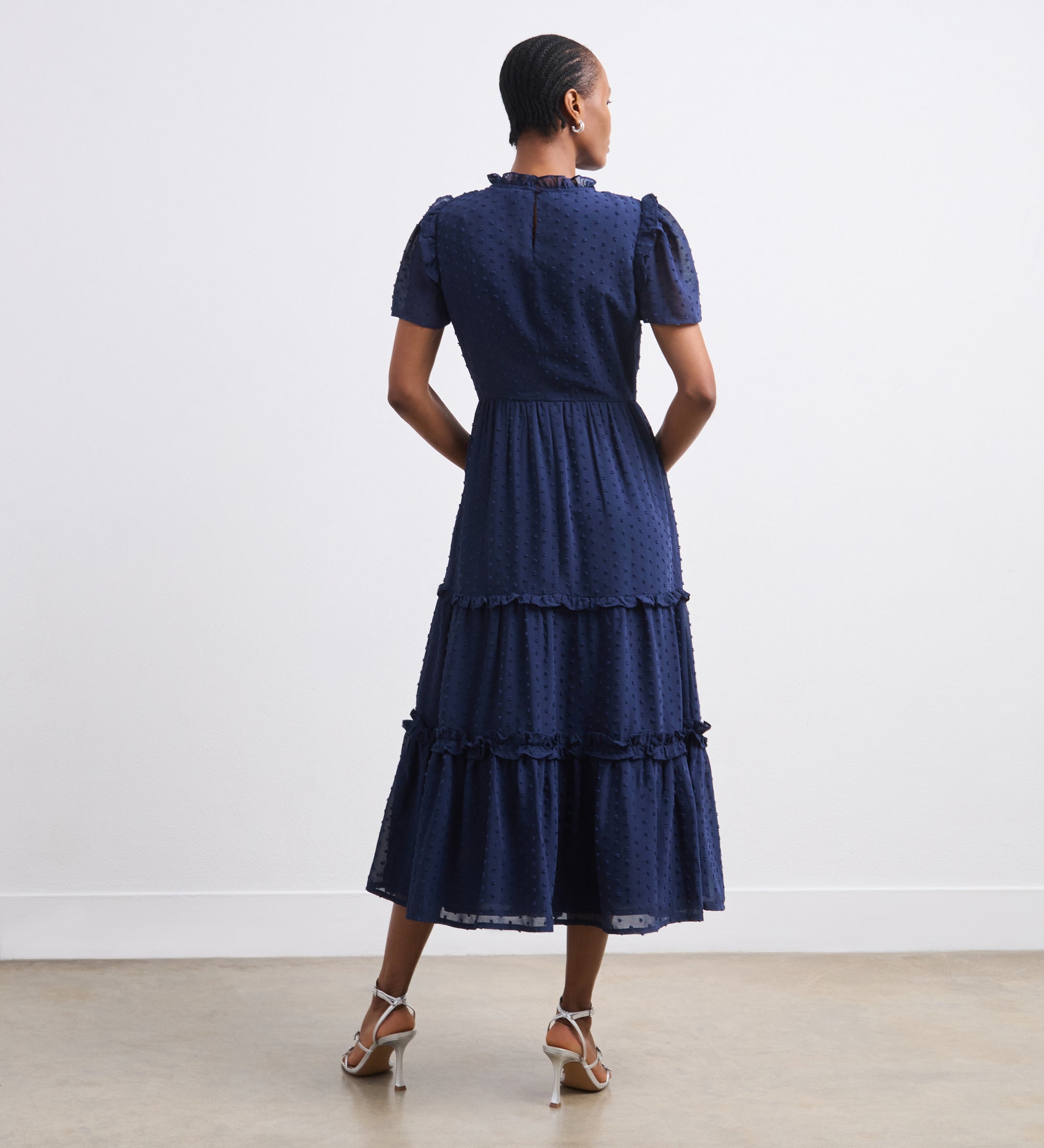 Jane Navy Georgette Midi Dress – Finery London