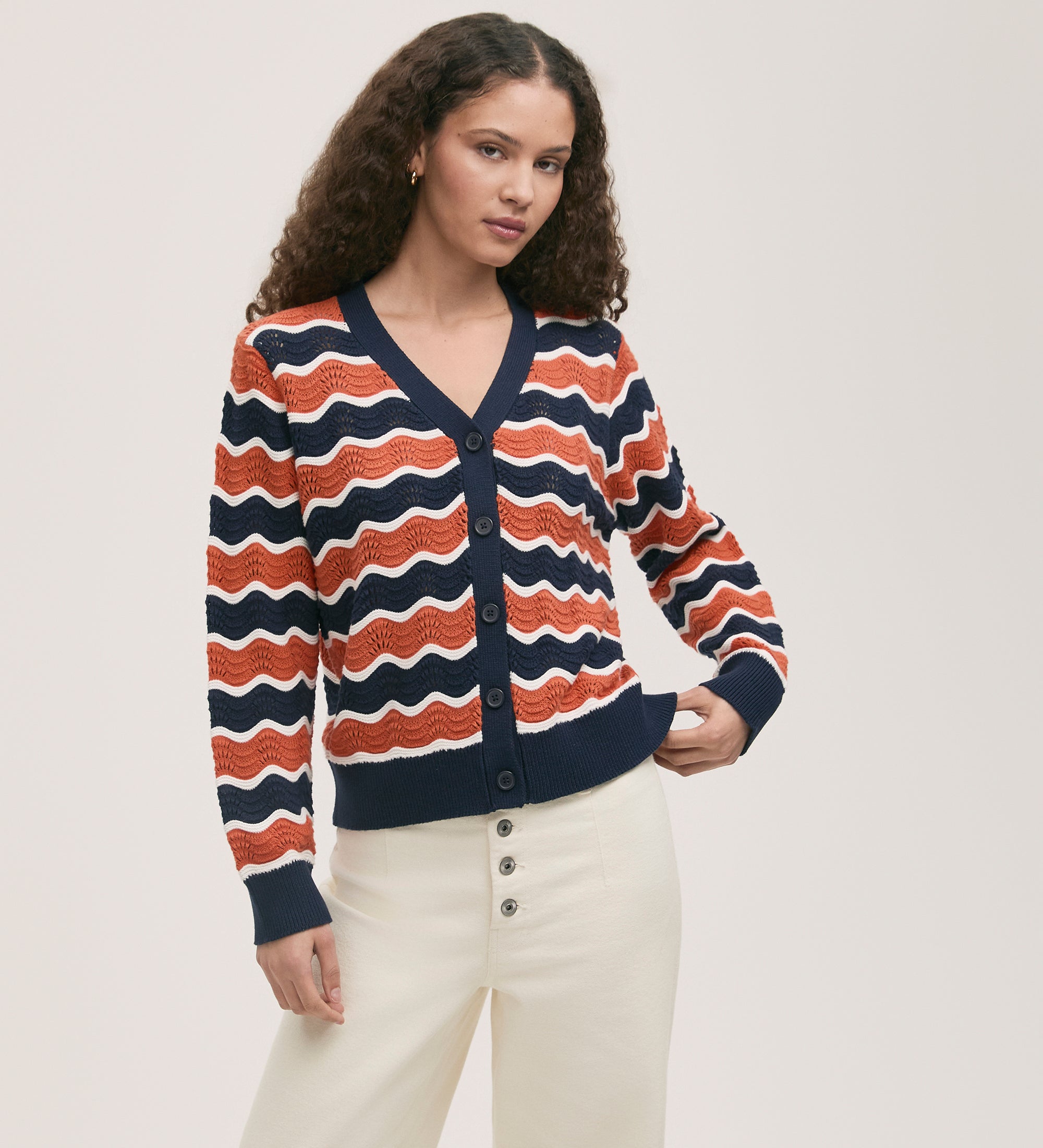 Kate Orange Stripe Crochet Cardigan – Finery London