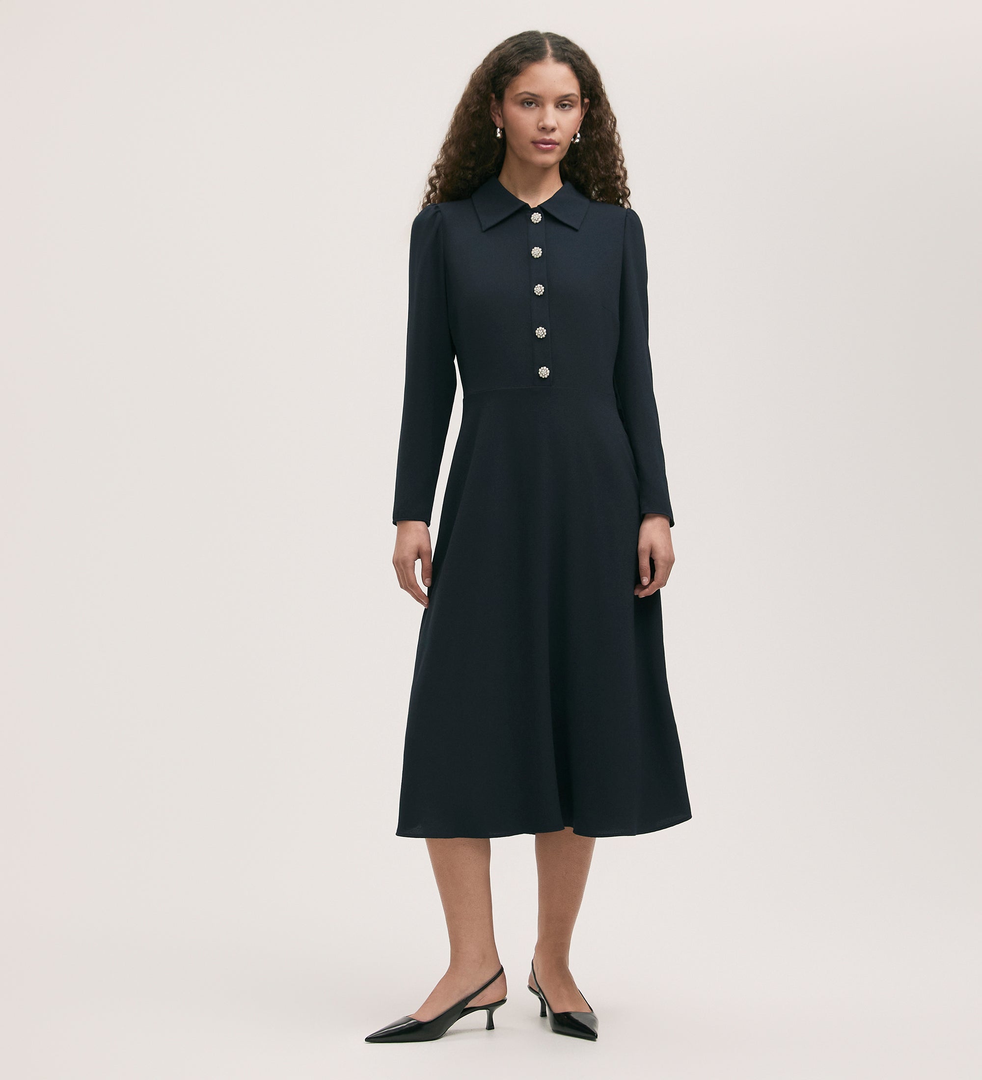 Lucia Navy Crepe Midi Dress – Finery London