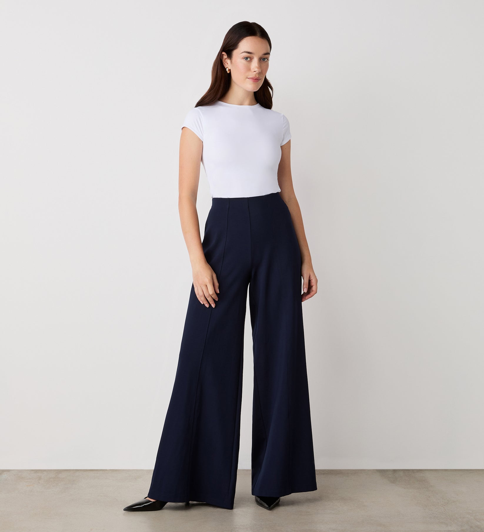 Matilda Navy Ponte Jersey Wide Leg Trousers – Finery London