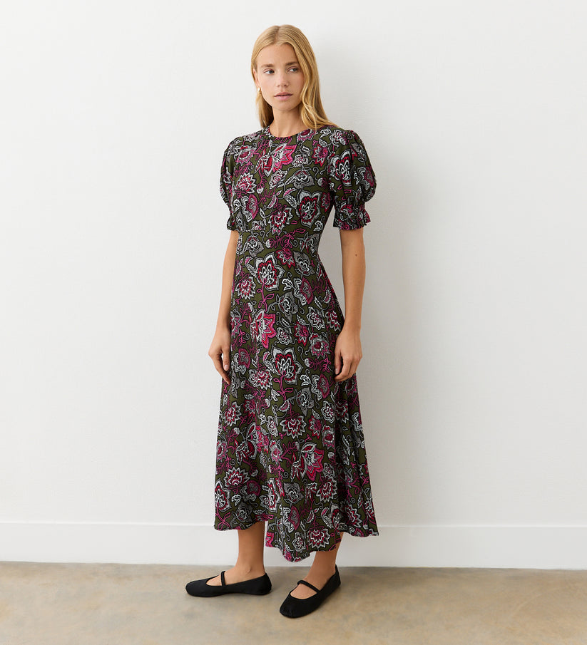 Mela Green Folk Crepe Midi Dress – Finery London