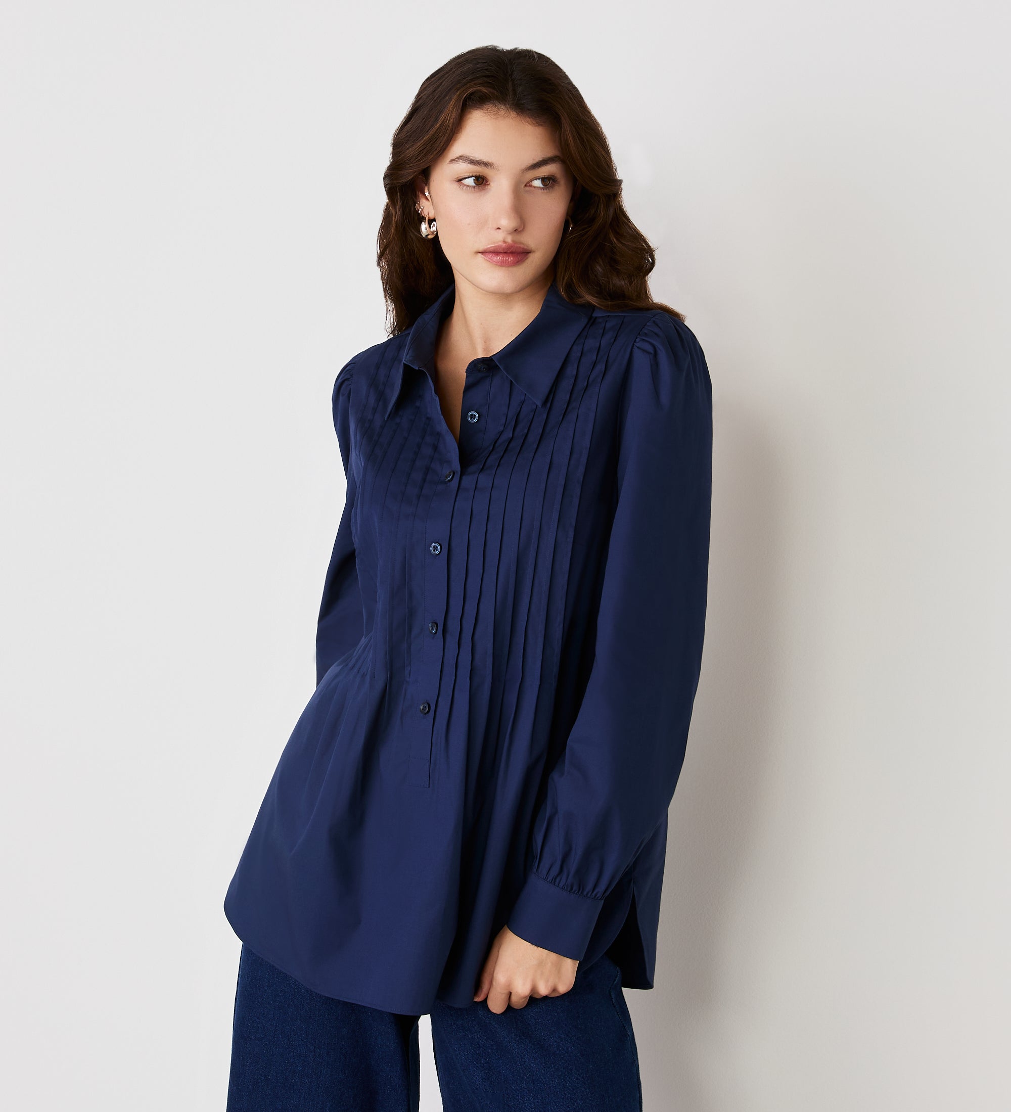 Mimi Navy Cotton Rich Shirt – Finery London