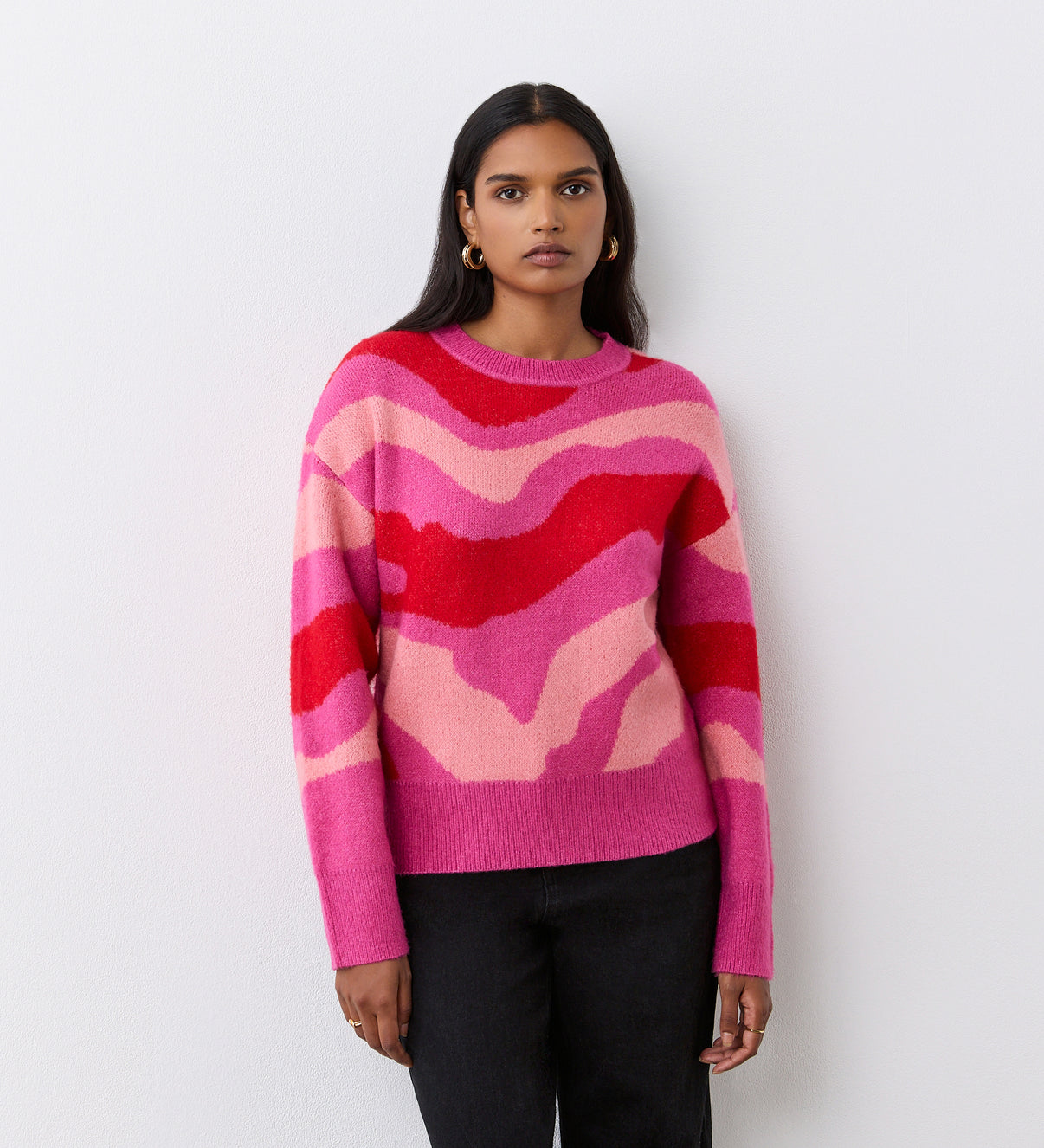 Minnie Pink Abstract Print Knitted Jumper – Finery London
