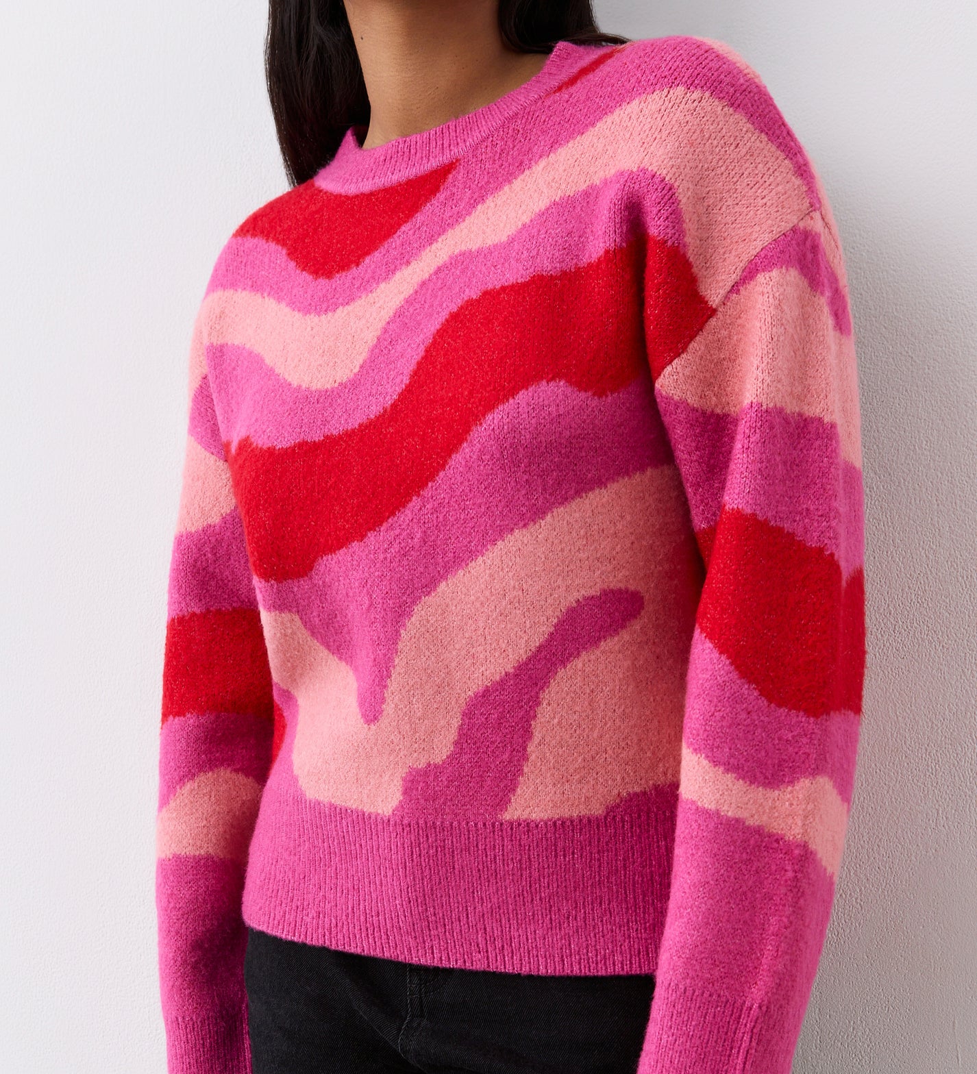 Minnie Pink Abstract Print Knitted Jumper – Finery London