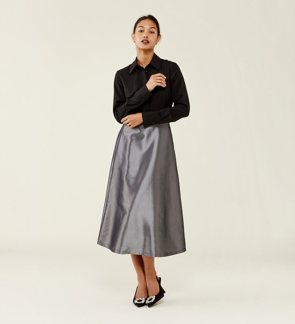 Naia Silver Taffeta Skirt – Finery London