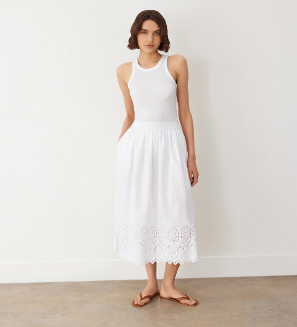 Avah White Broderie Anglaise Cotton Skirt – Finery London