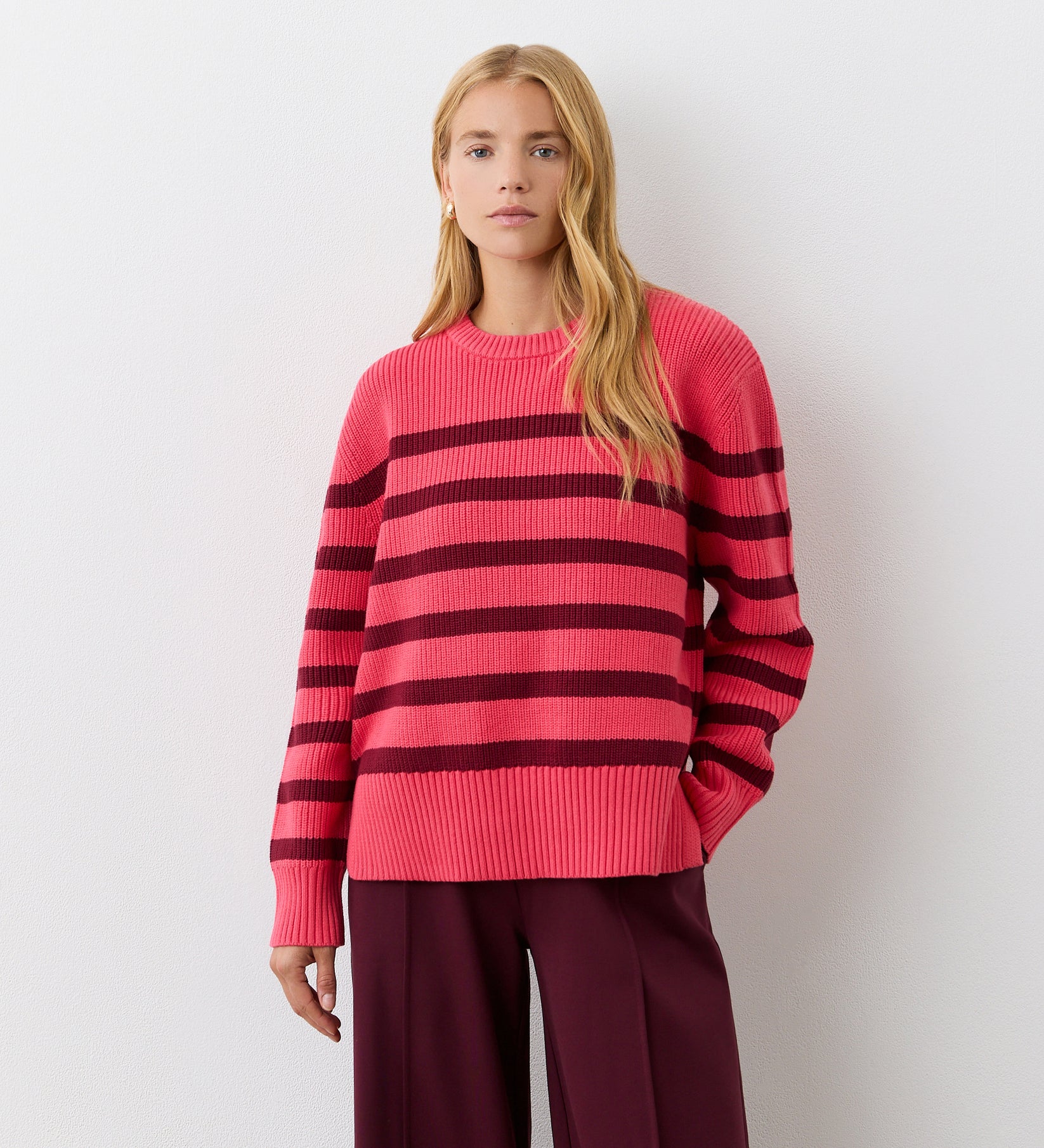 Serena Pink Striped Knitted Jumper – Finery London
