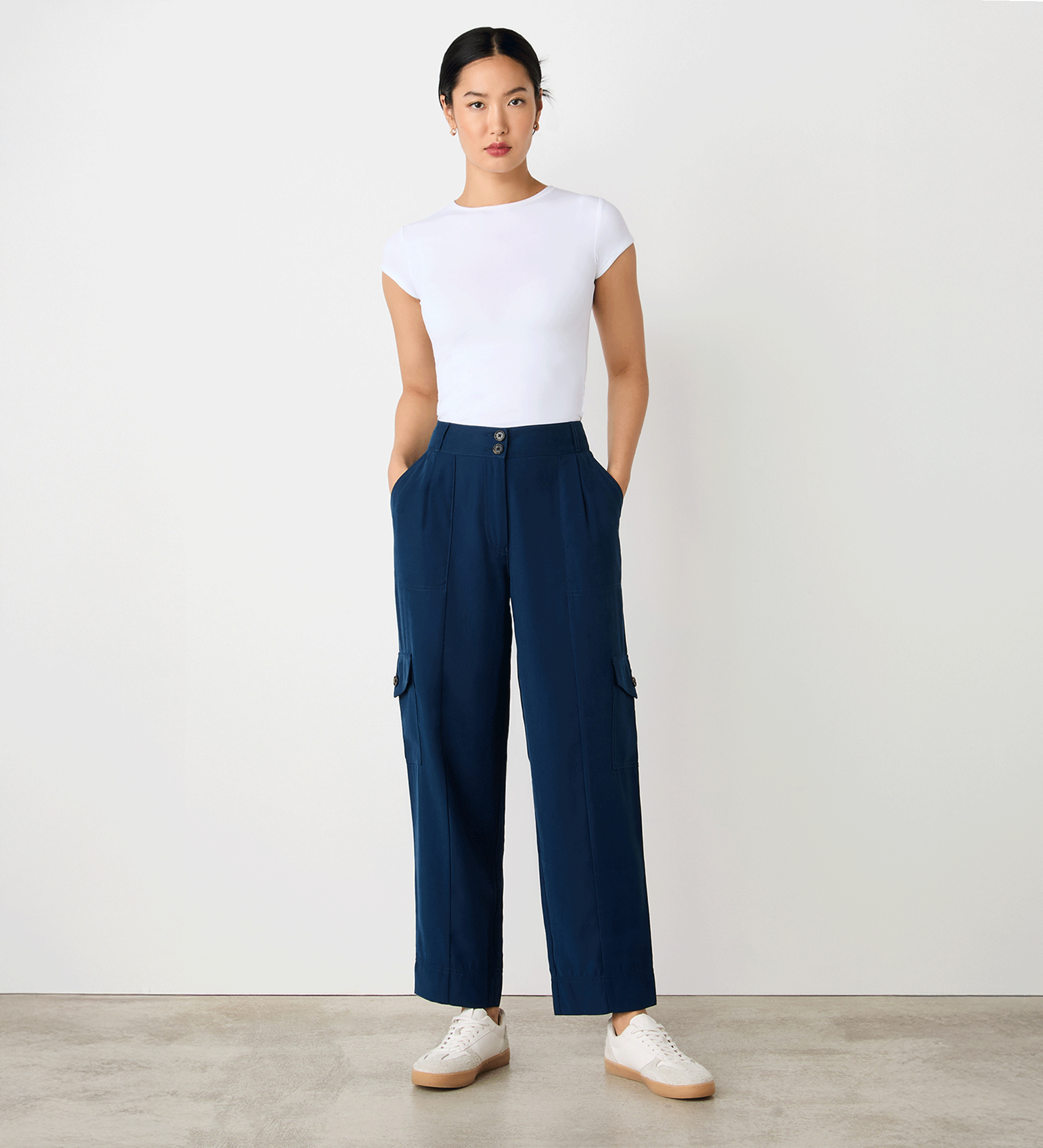 Sara Navy Cargo Trousers – Finery London