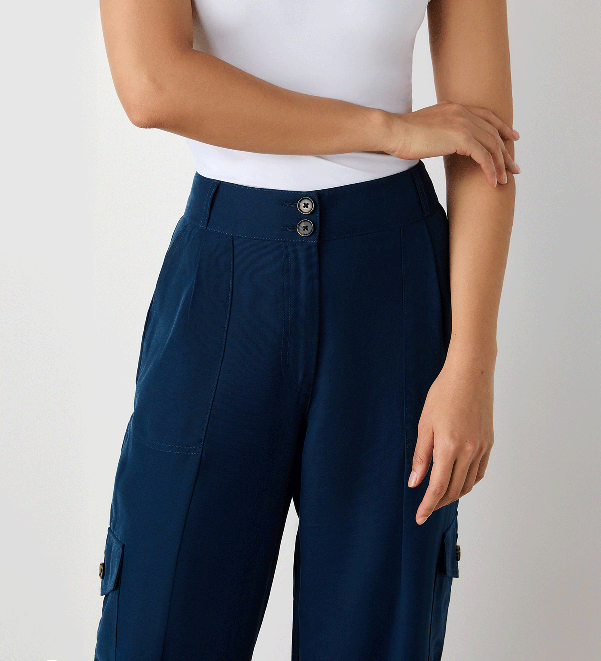 Sara Navy Cargo Trousers – Finery London