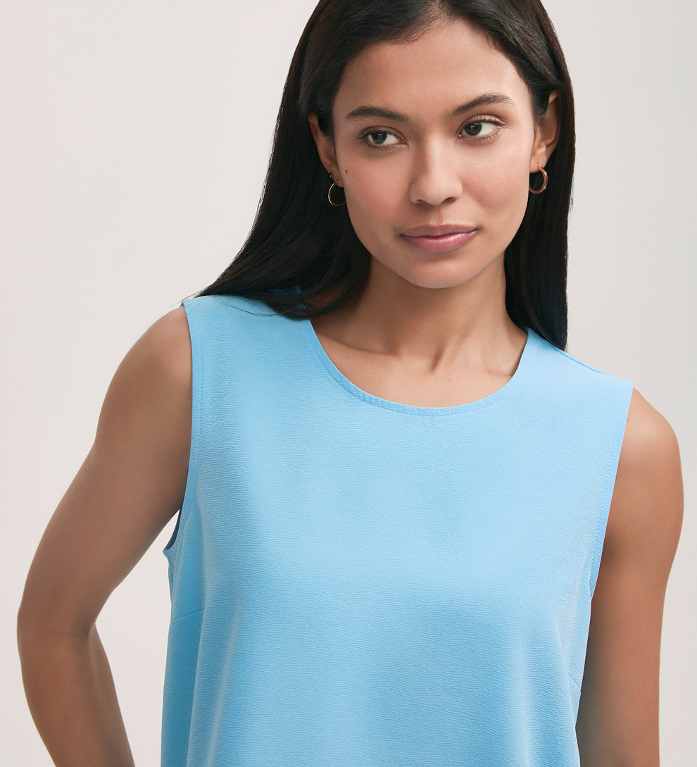 Vallie Light Blue Crepe Sleeveless Shell Top – Finery London