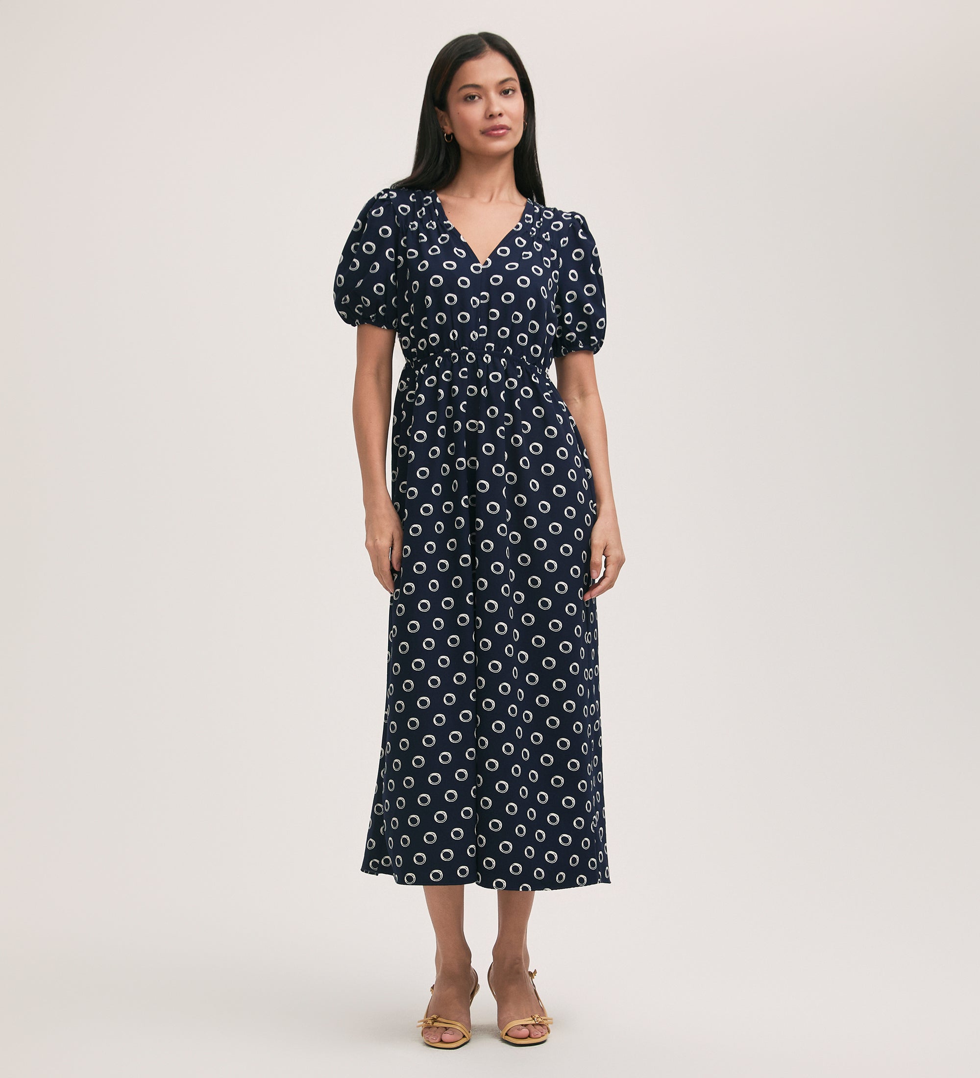 Vittoria Navy Polka Dot Crepe Midi Dress – Finery London