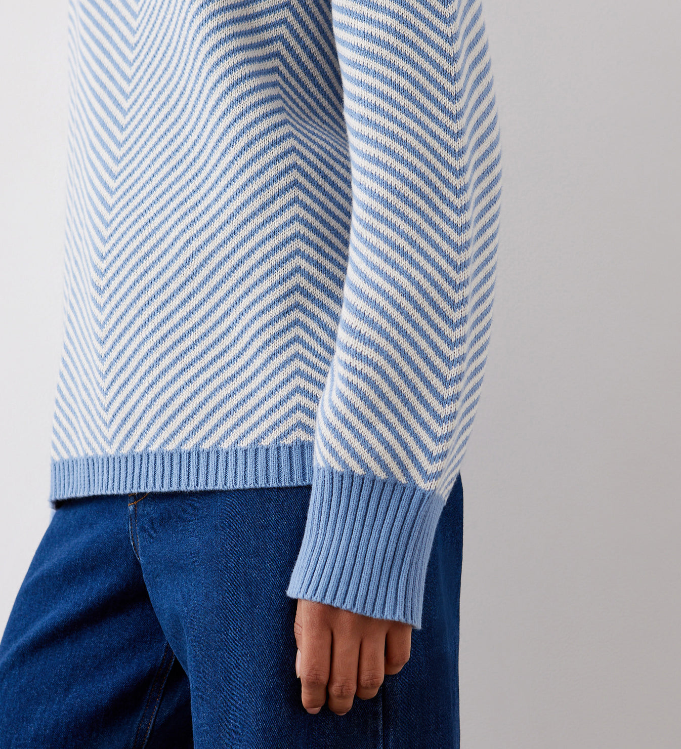 Stella Blue Chevron Cotton Crew Neck Jumper – Finery London