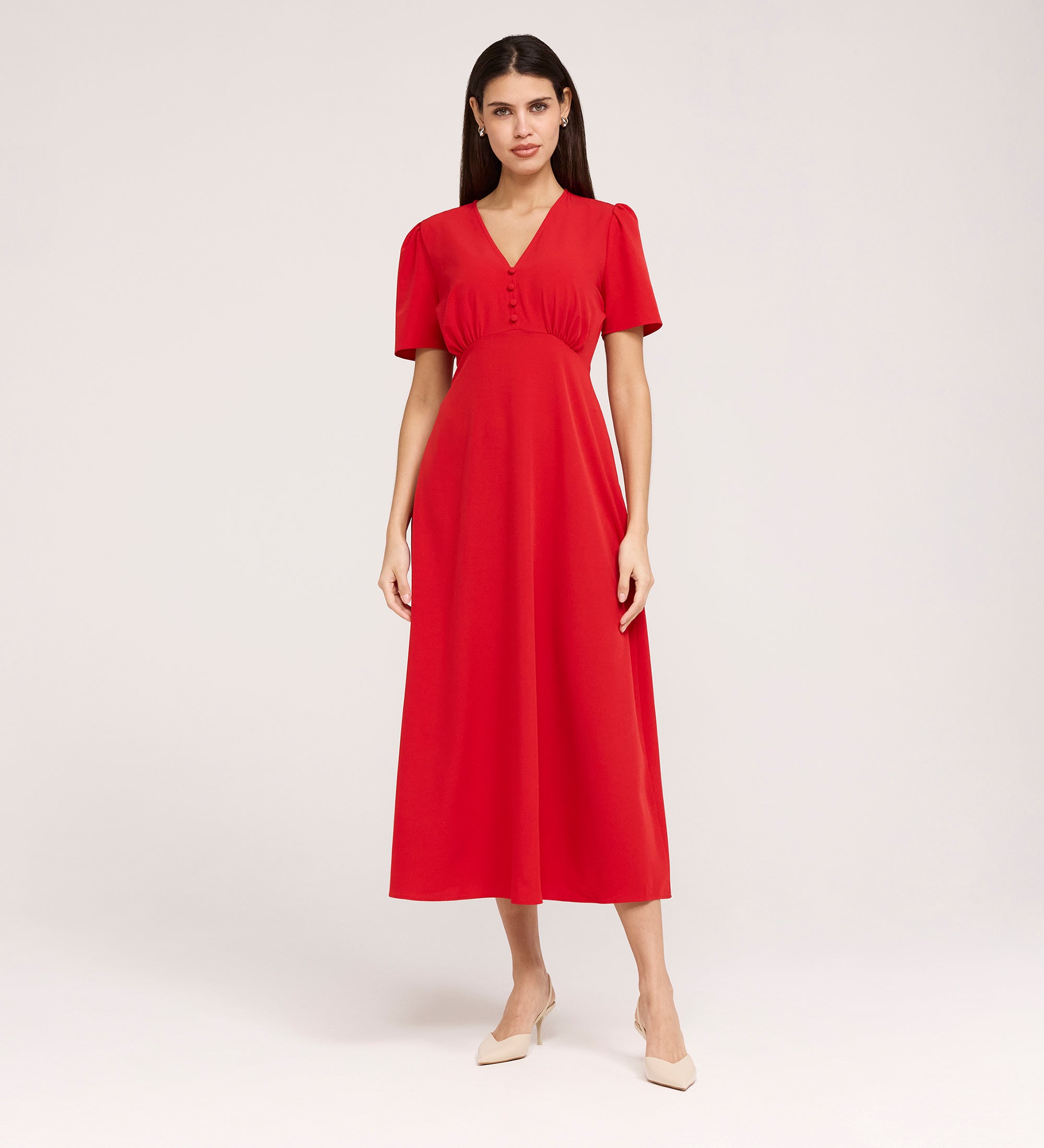 Nieve Red Crepe Midi Dress – Finery London