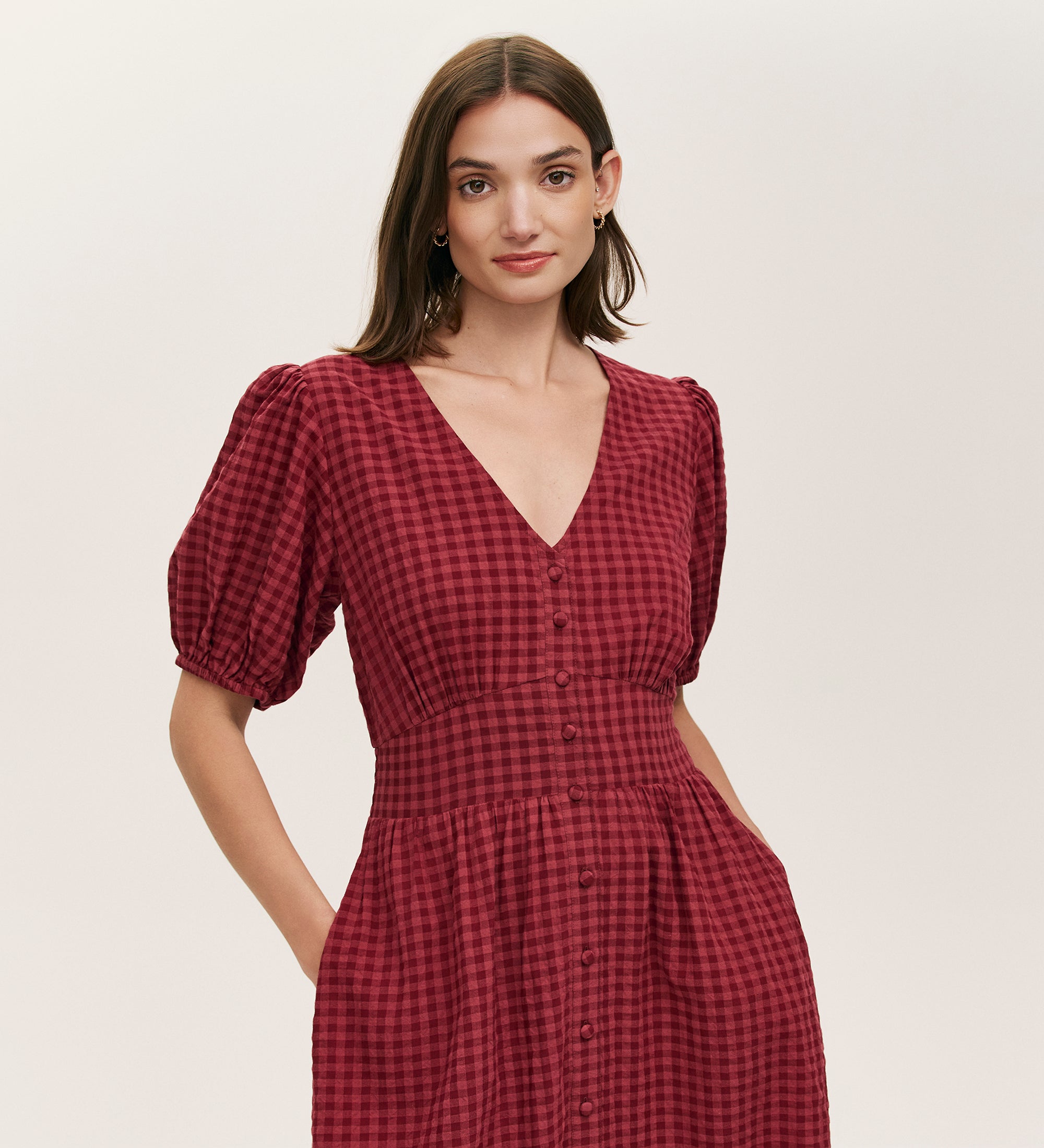 Addison Burgundy Seersucker Midi Tea Dress – Finery London