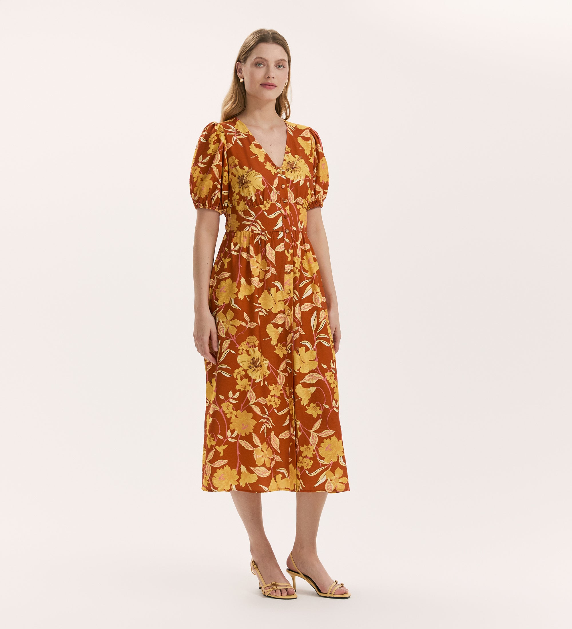 Addison Brown Floral Crepe Button Through Midi Dress – Finery London