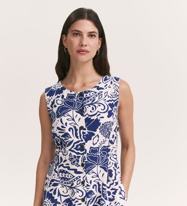 Aimee Navy Flower Button Through Sleeveless Midi Dress – Finery London
