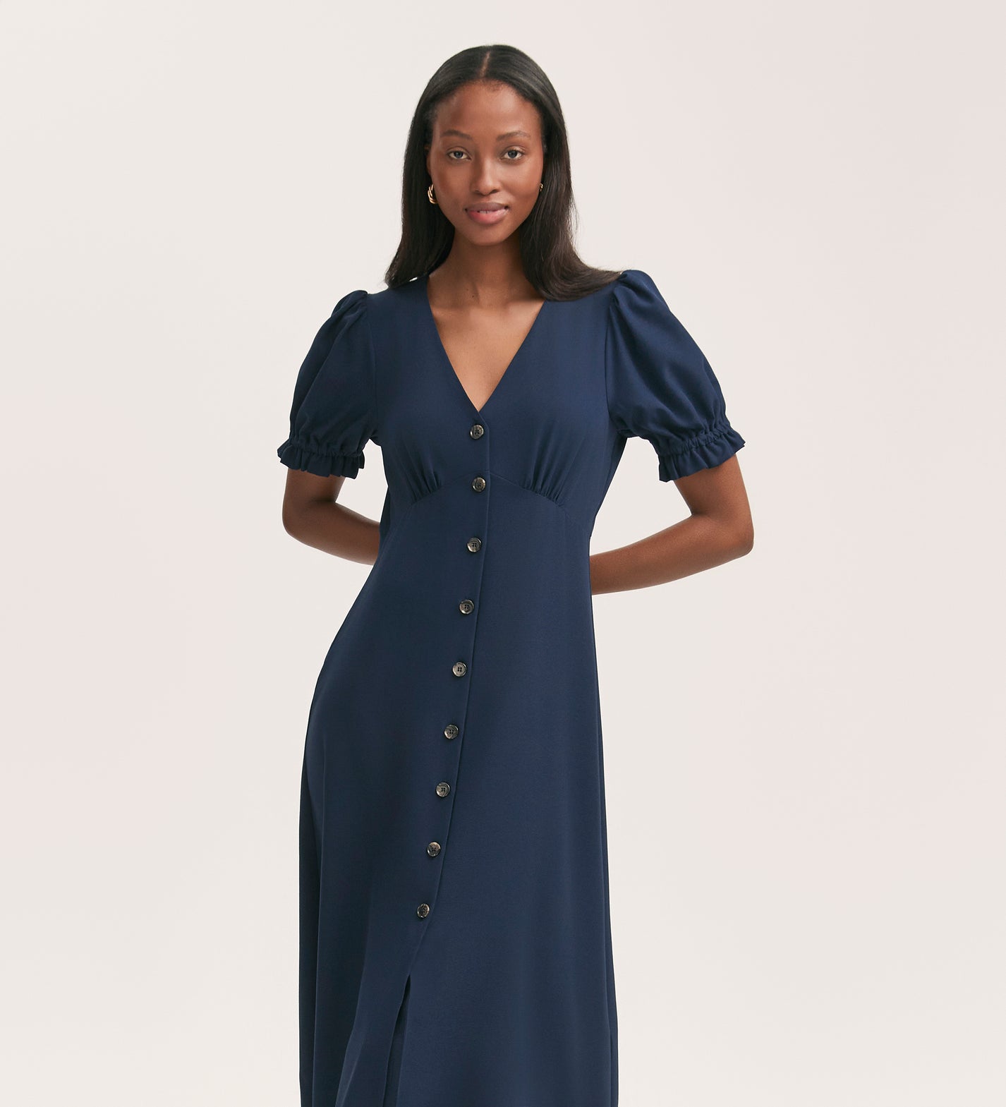 Alia Navy Crepe Midi Dress – Finery London