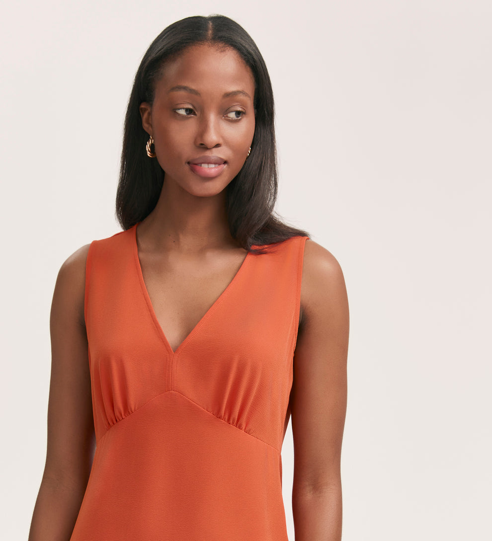 Brionie Orange Crepe Sleeveless Midi Dress – Finery London
