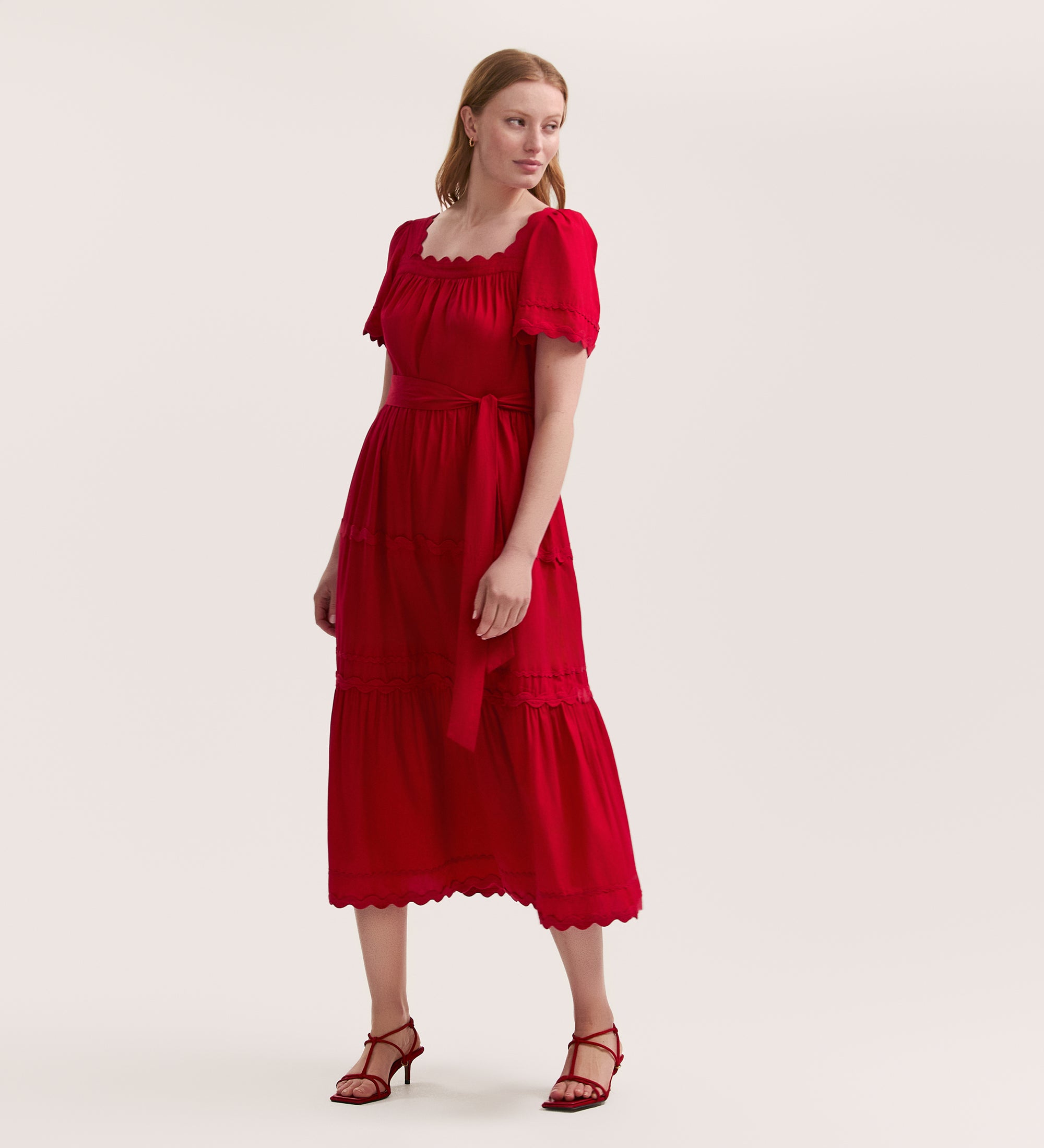 Corina Red Cotton Midi Dress – Finery London
