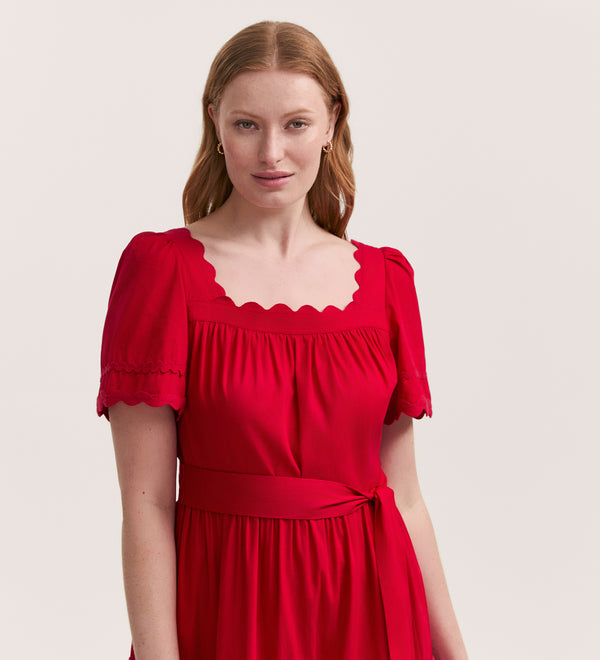 Corina Red Cotton Midi Dress – Finery London