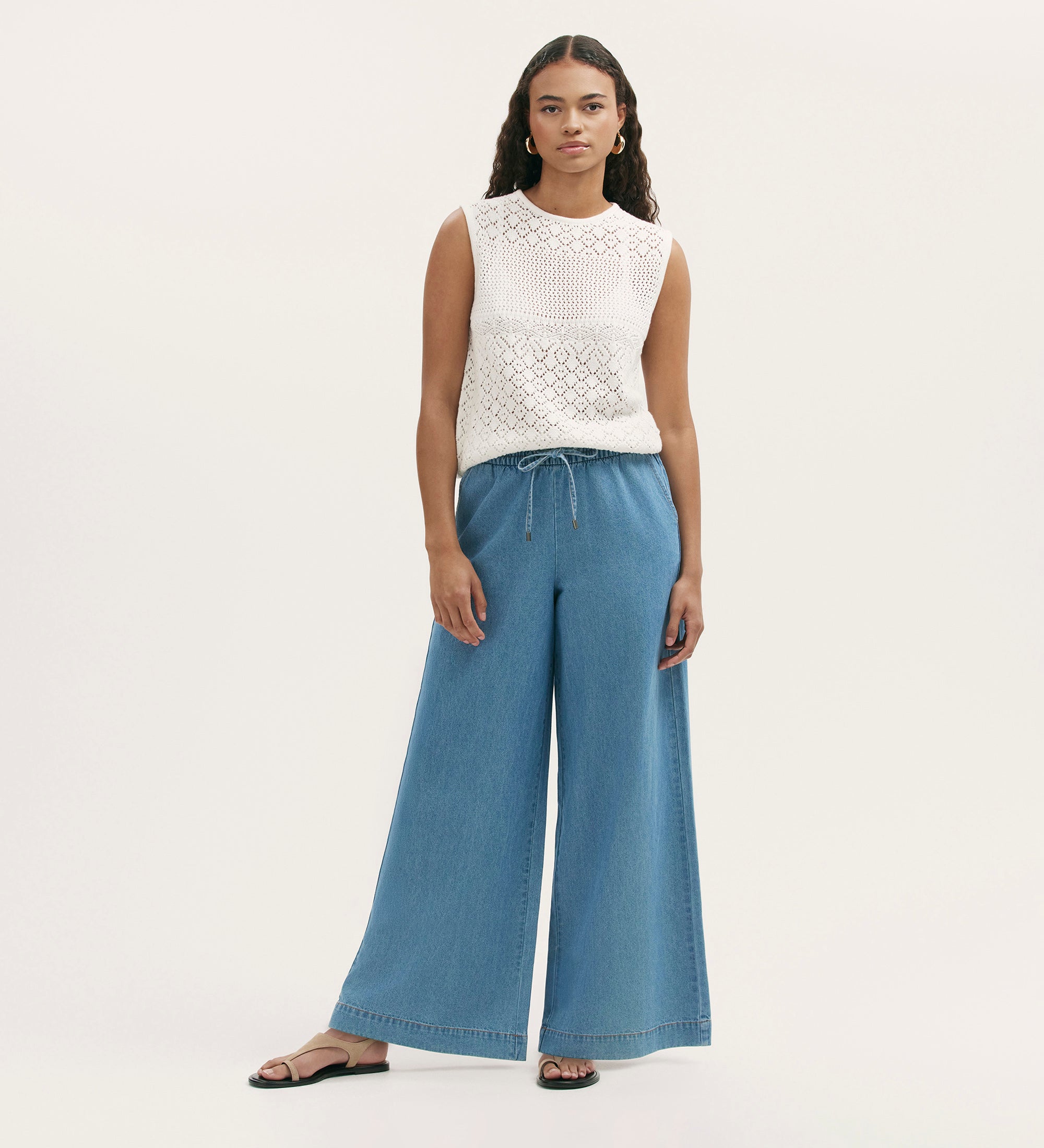Dixie Light Blue Denim Wide Leg Trousers | Finery London
