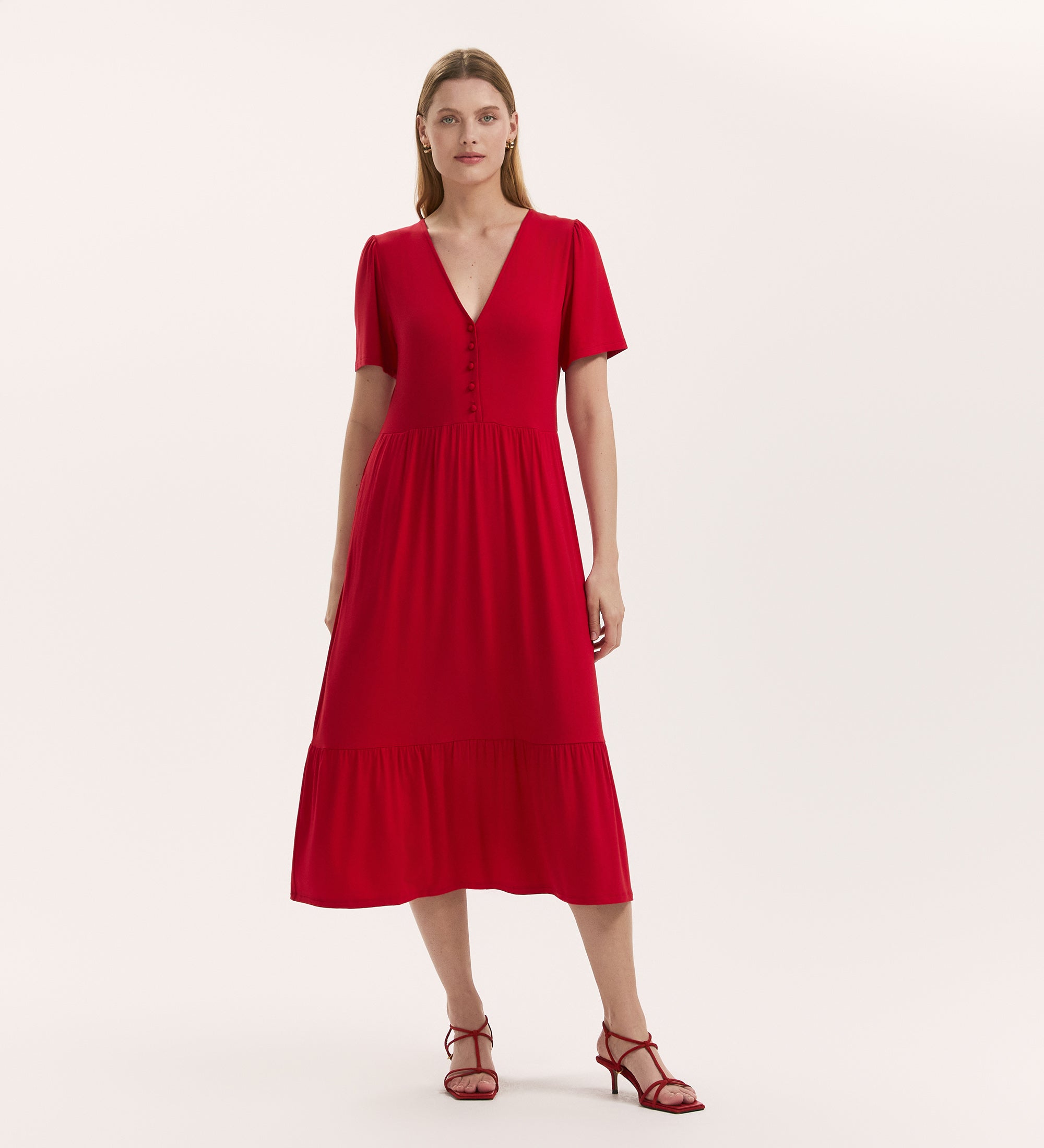 Edith Red Jersey Midi Dress – Finery London