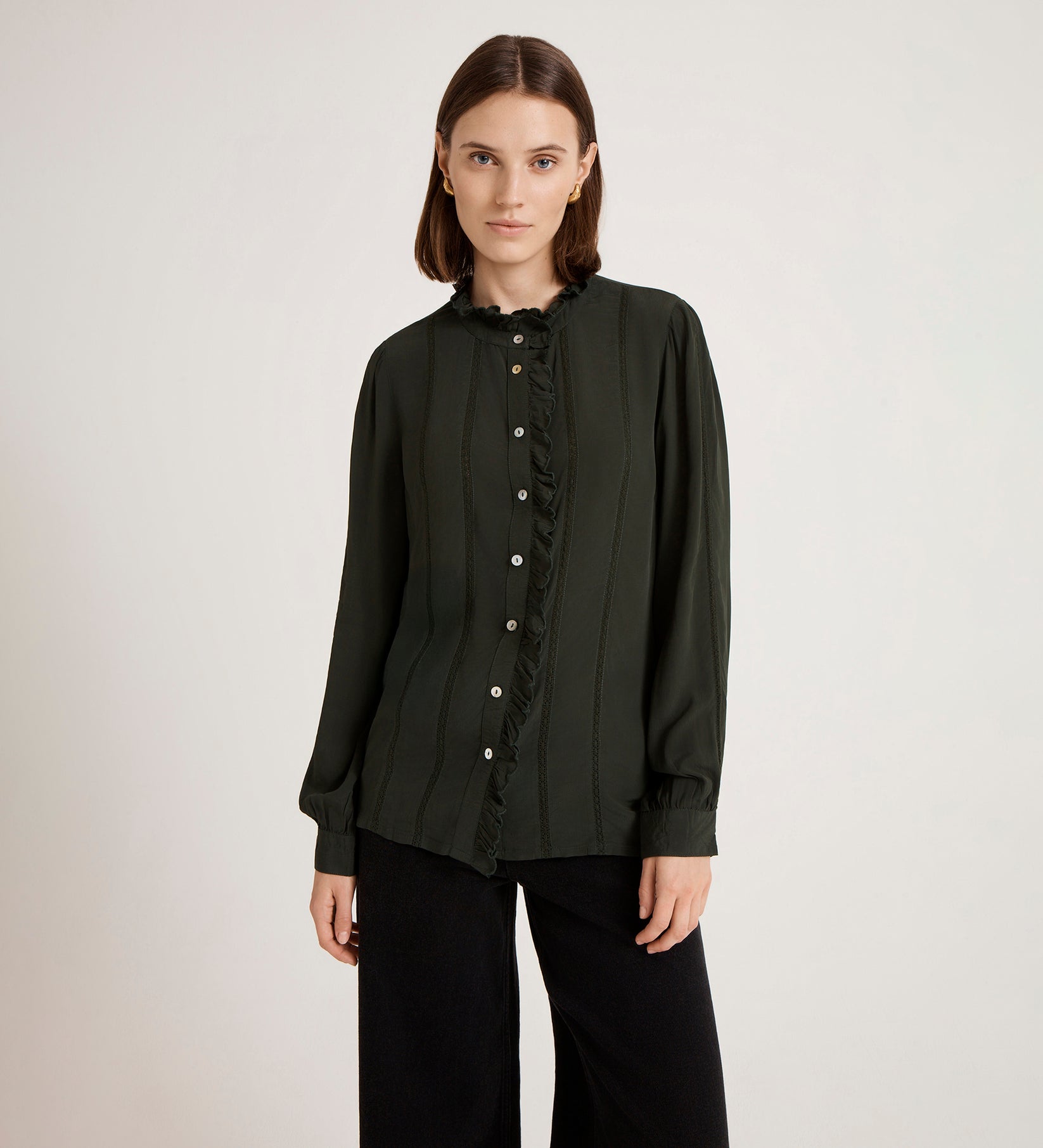Flora Forest Green Crepe Blouse – Finery London