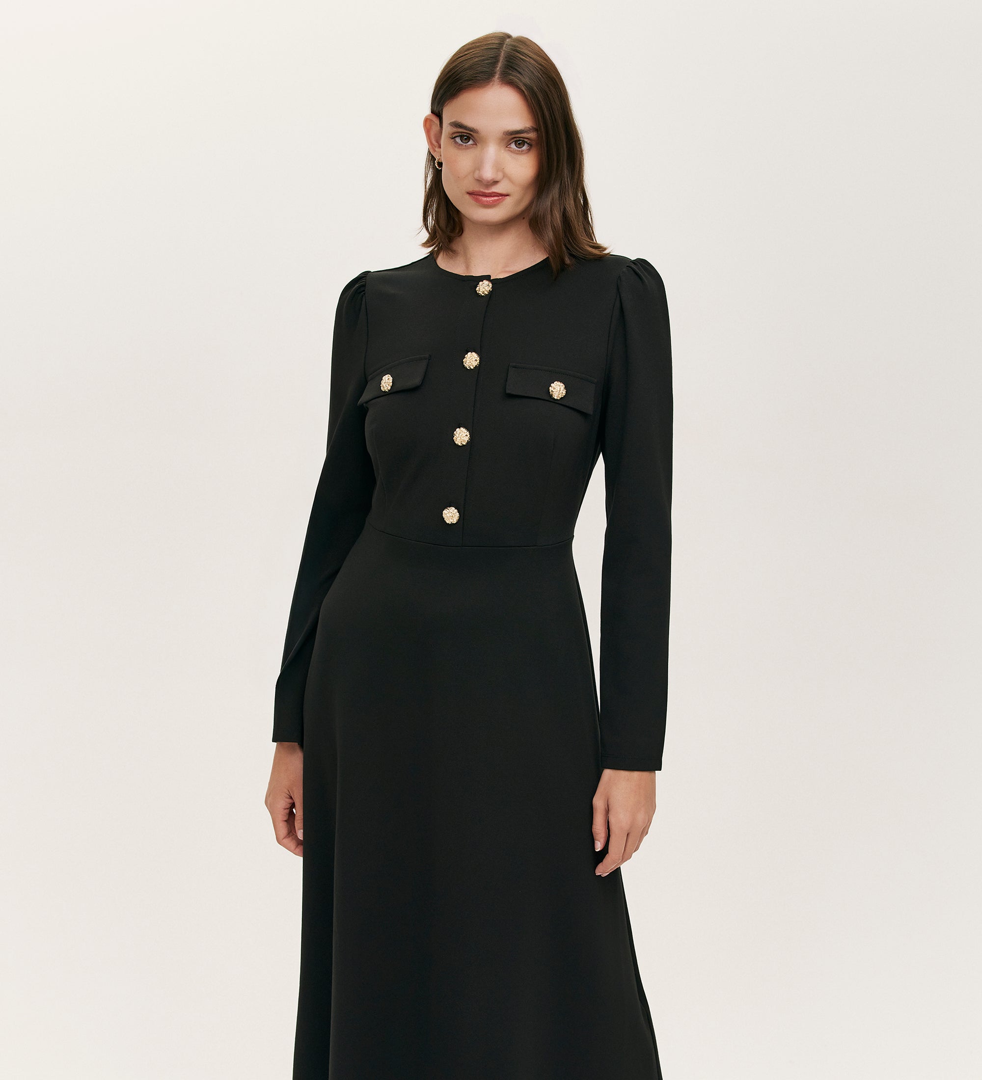 Gilly Black Ponte Jersey Midi Dress – Finery London