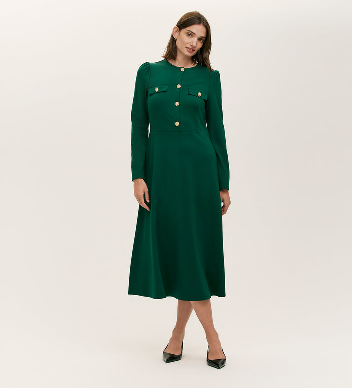 Gilly Bottle Green Ponte Jersey Midi Dress – Finery London