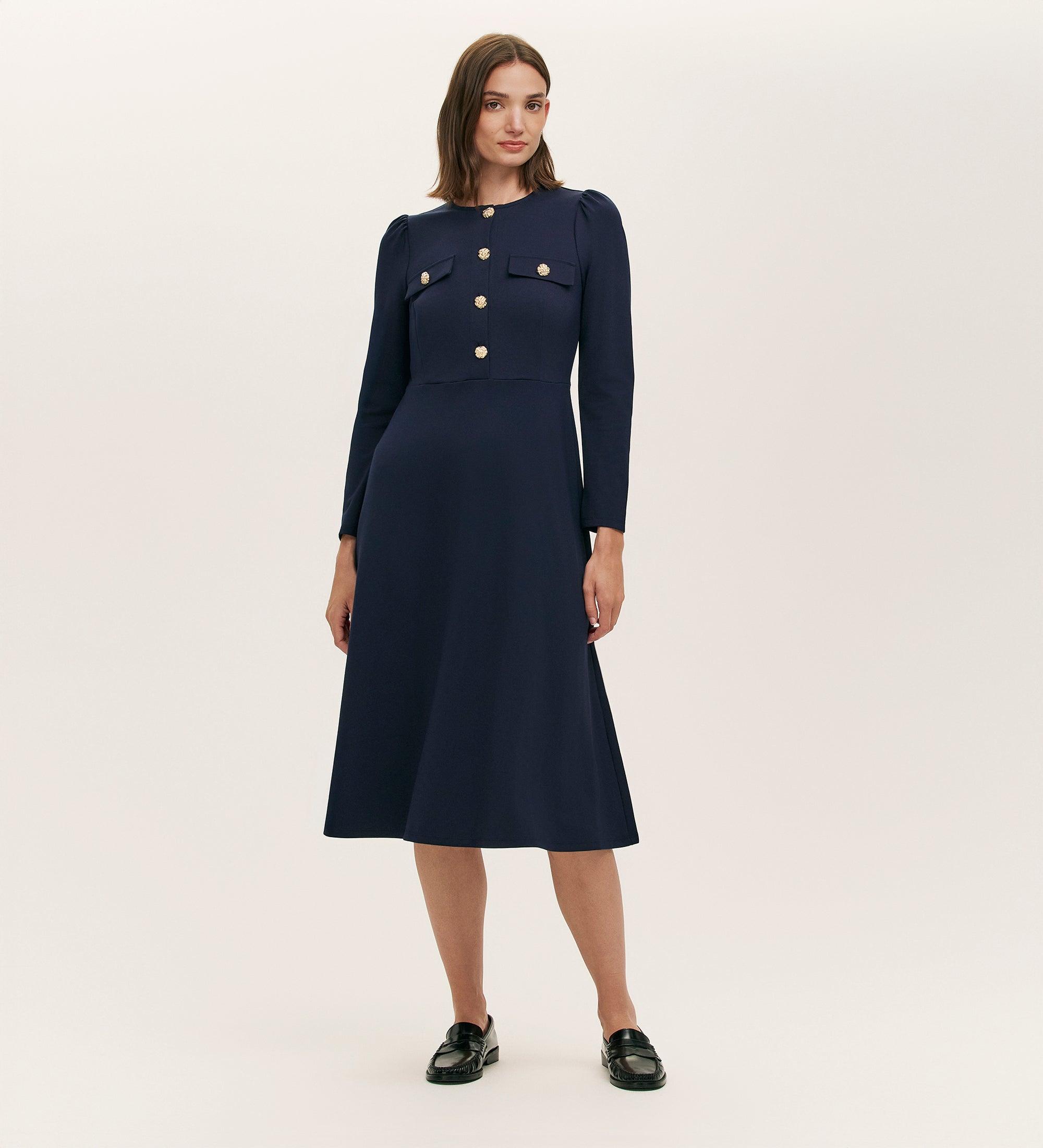 Gilly Navy Ponte Jersey Midi Dress – Finery London