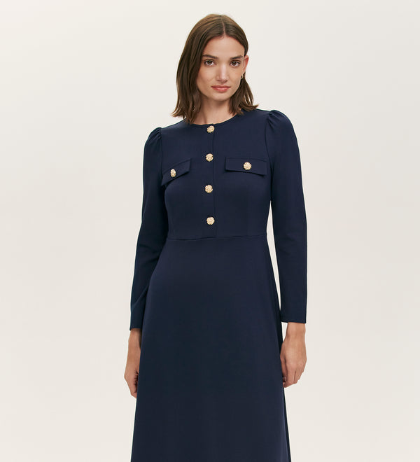 Gilly Navy Ponte Jersey Midi Dress – Finery London