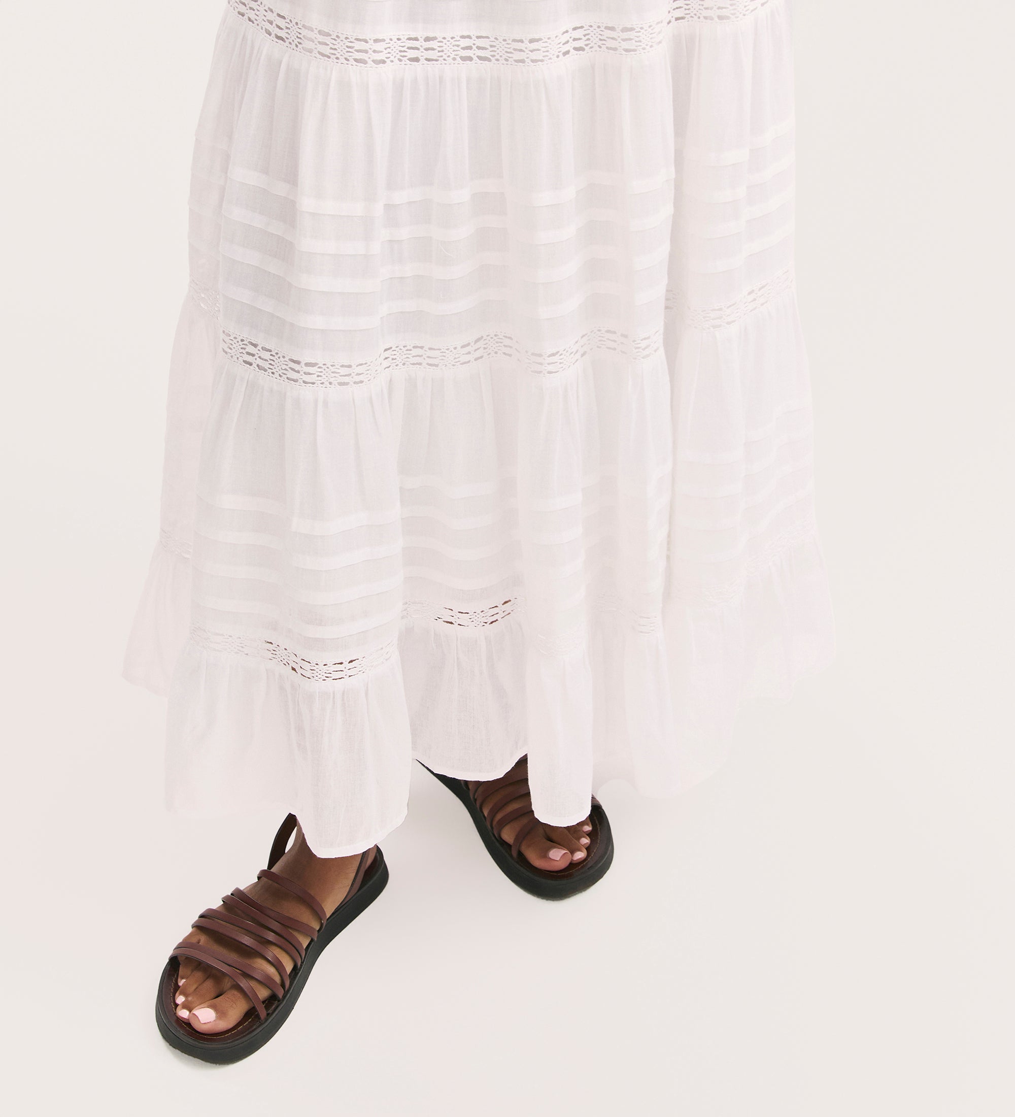 Imani White Cotton Lace Trim Midi Skirt – Finery London