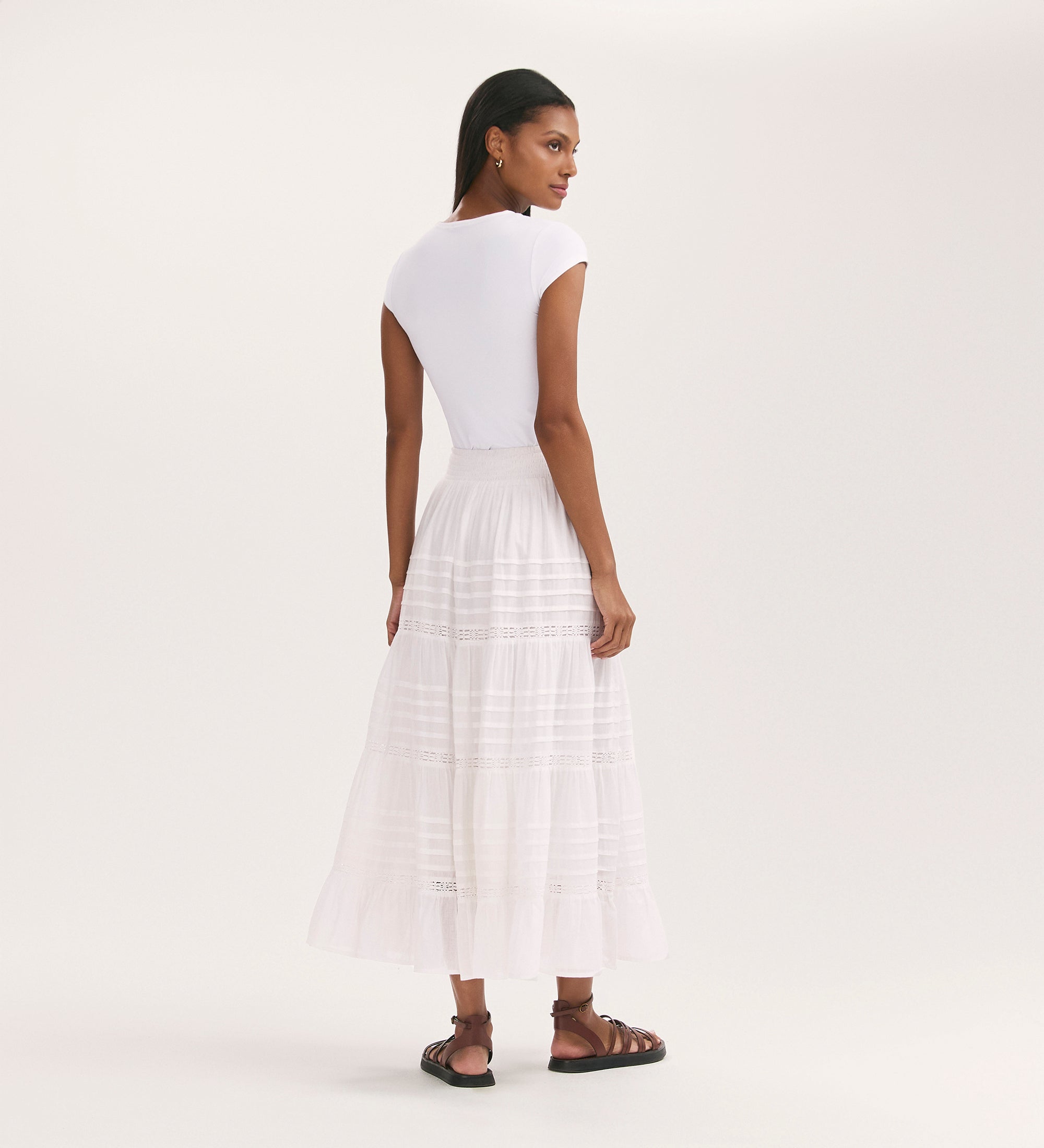 Imani White Cotton Lace Trim Midi Skirt – Finery London