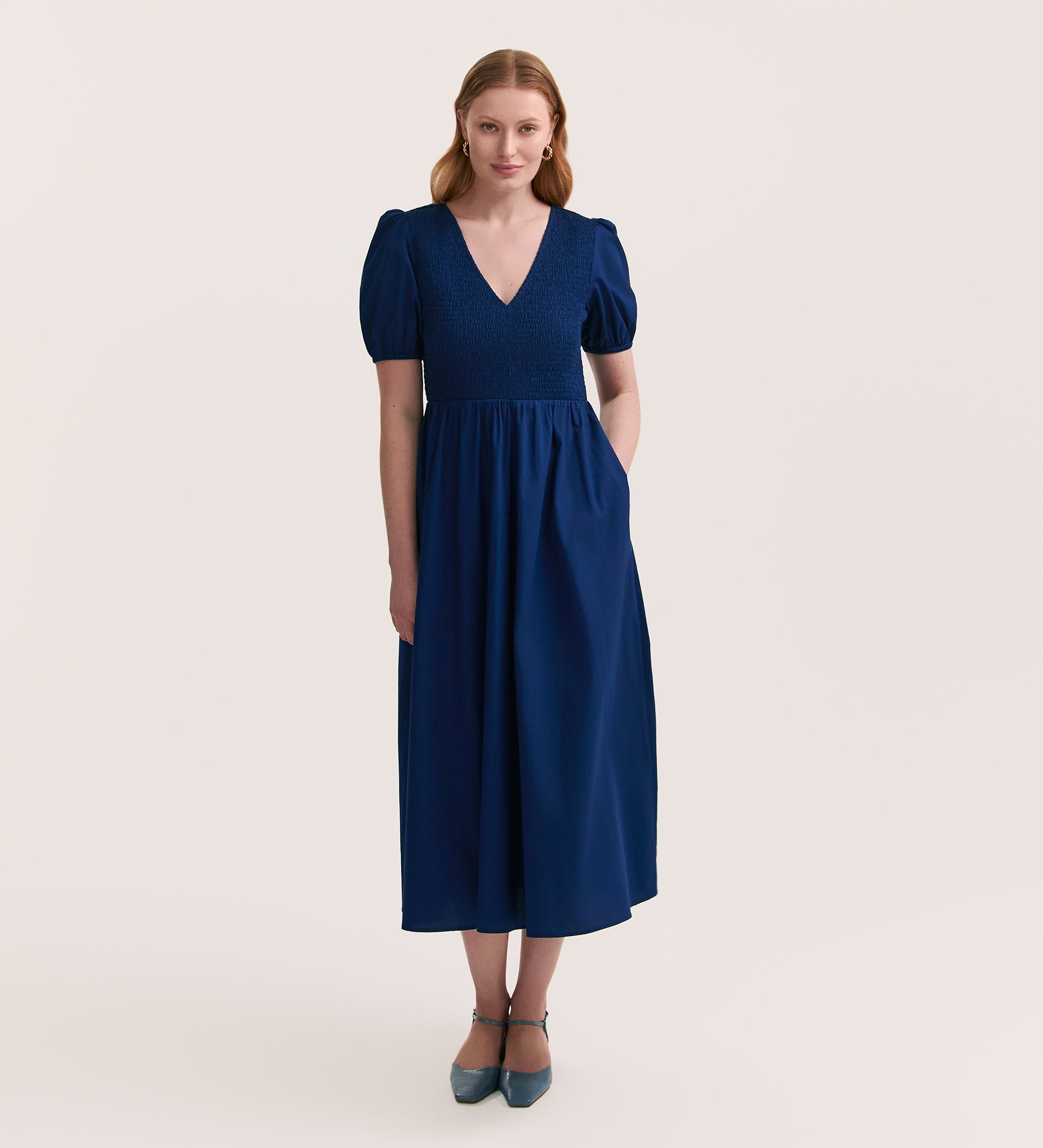 Jamilla Indigo Cotton Midi Dress – Finery London
