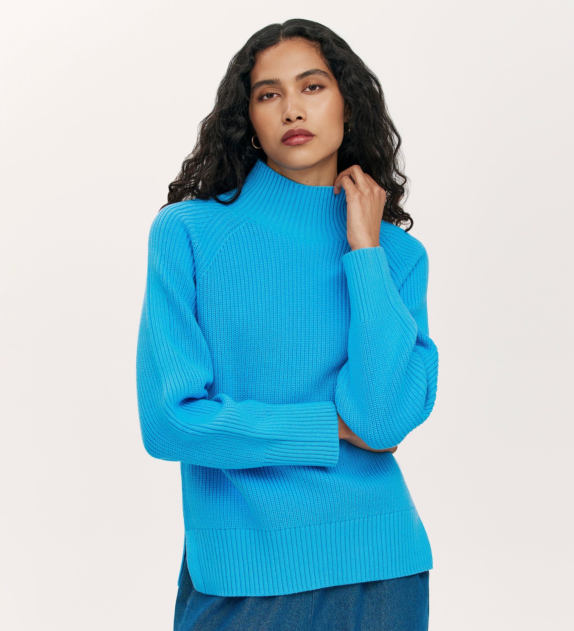 Funnel Neck Jumper | Blue Knit Sweater | Finery London