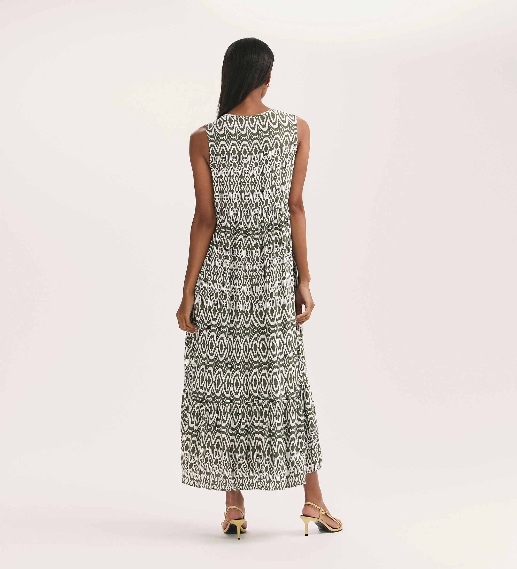 Larissa Khaki Tribal Tie Front Midi Dress – Finery London